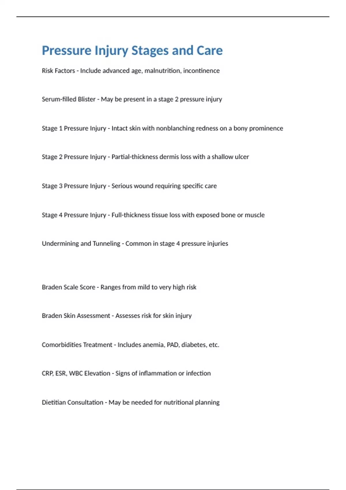 Pressure Injury Stages and Care - Healthcare nursing - Stuvia US