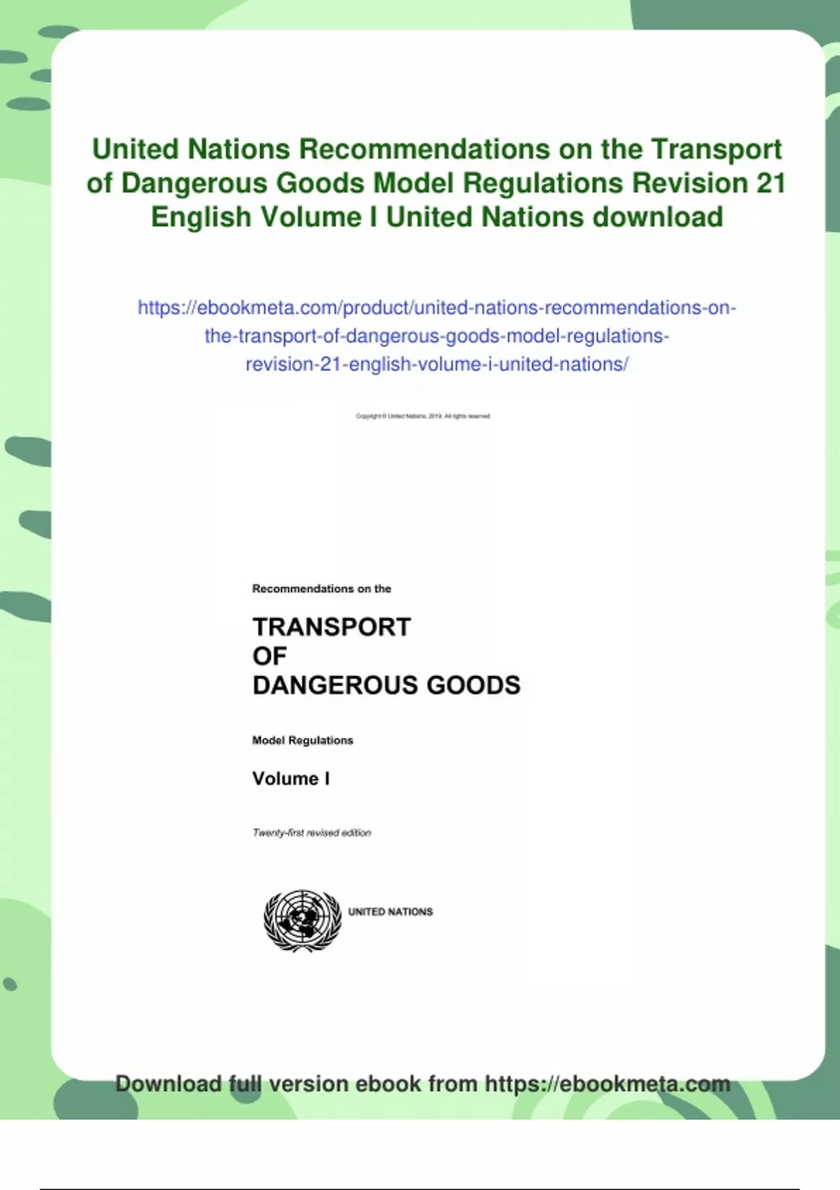 Summary United Nations Recommendations on the Transport of Dangerous ...
