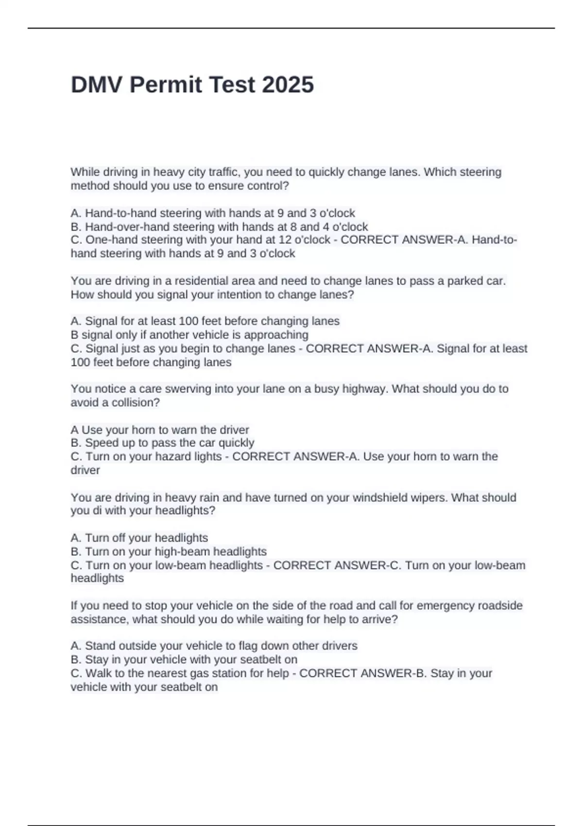 DMV Permit Test 2025 - DMV Permit - Stuvia US
