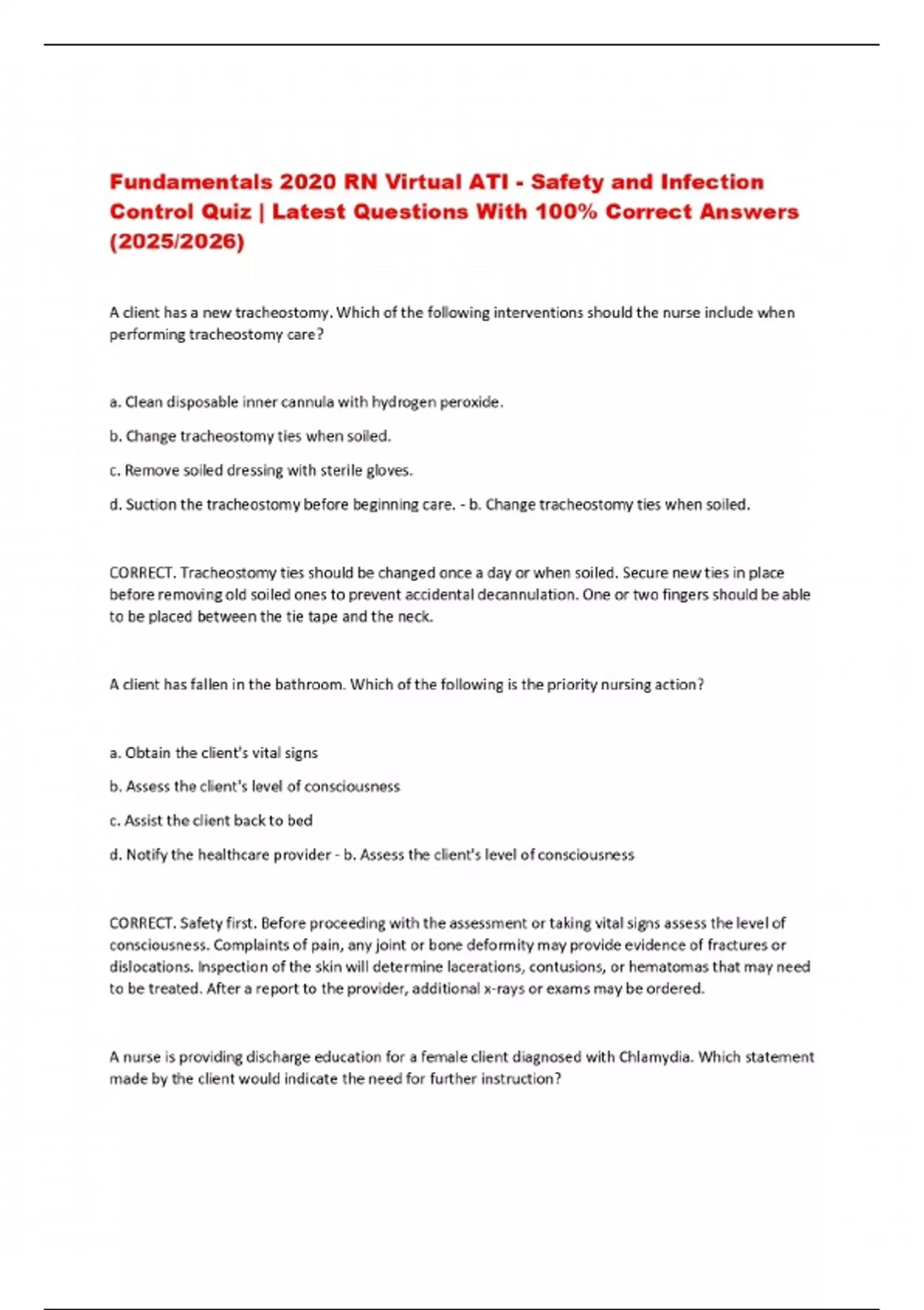 Fundamentals 2020 RN Virtual ATI - Safety and Infection Control Quiz ...