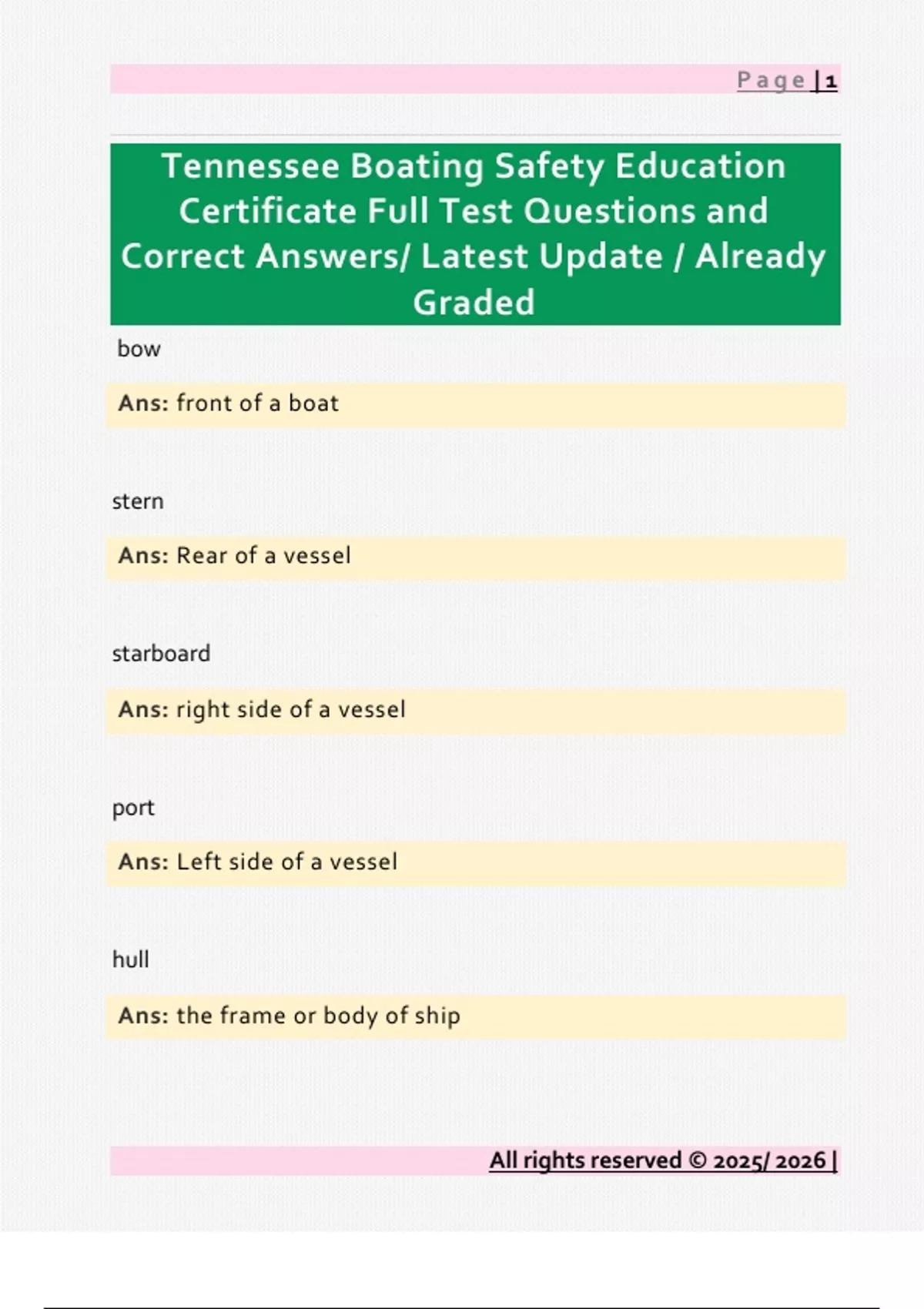 Tennessee Boating Safety Education Certificate Full Test Questions and ...