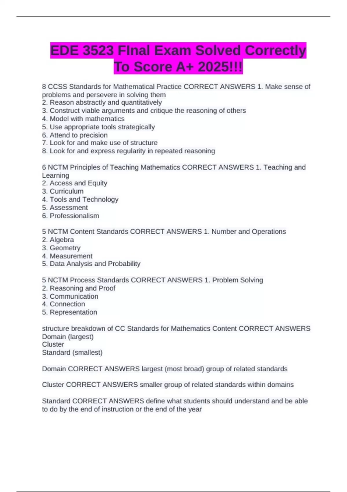 EDE 3523 FInal Exam Solved Correctly To Score A+ 2025!!! - EDE 3523 ...