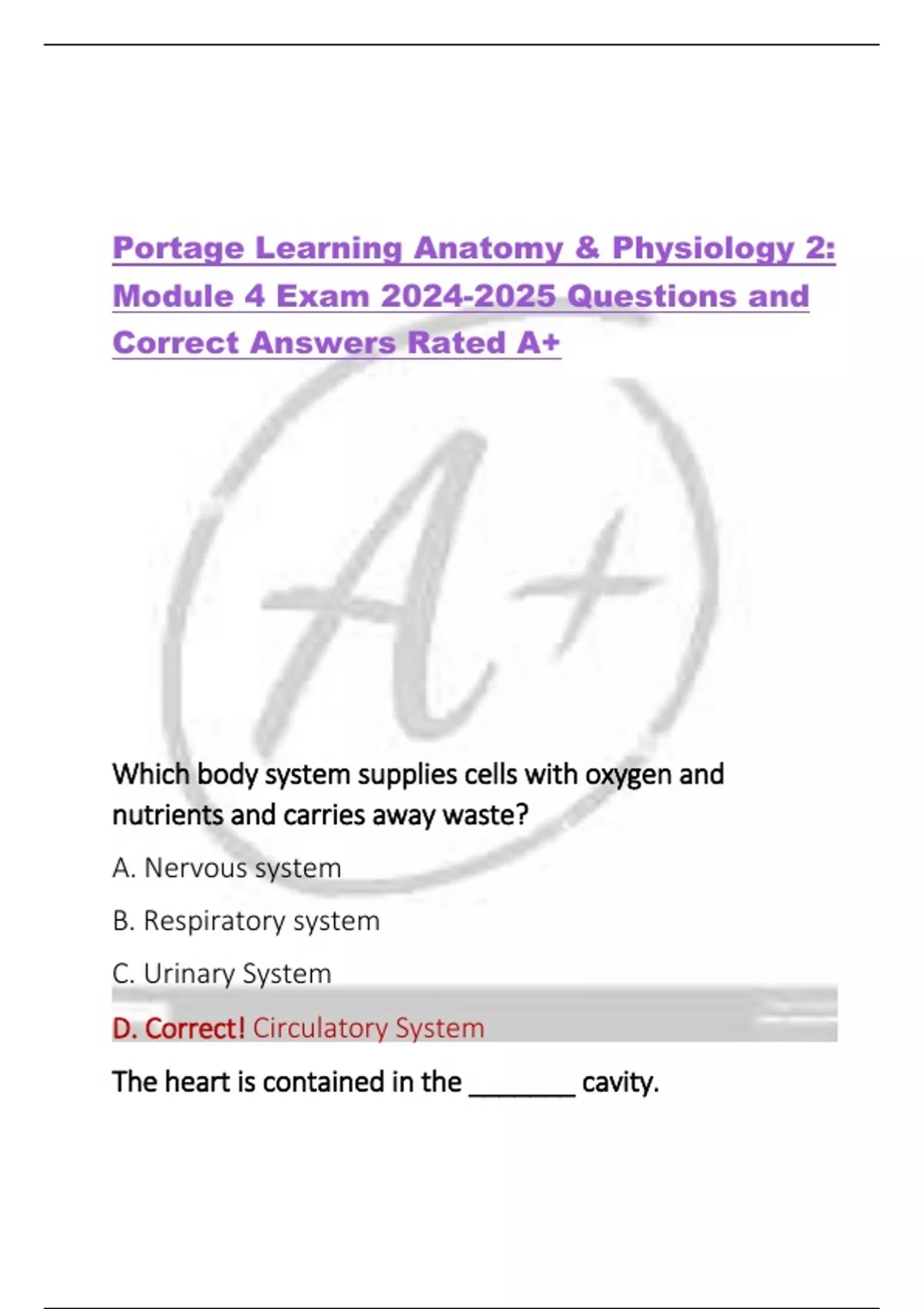Portage Learning Anatomy & Physiology 2: Module 4 Exam Questions and ...