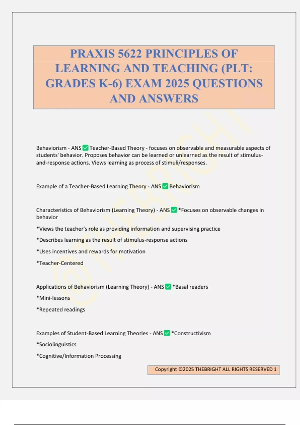 PRAXIS 5622 PRINCIPLES OF LEARNING AND TEACHING (PLT: GRADES K-6) EXAM ...