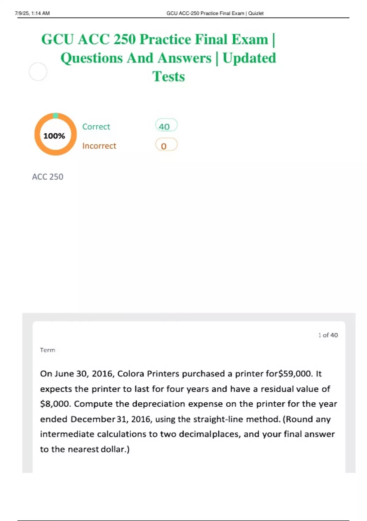 GCU ACC 250 Practice Final Exam | Questions And Answers | 2025 Updated ...