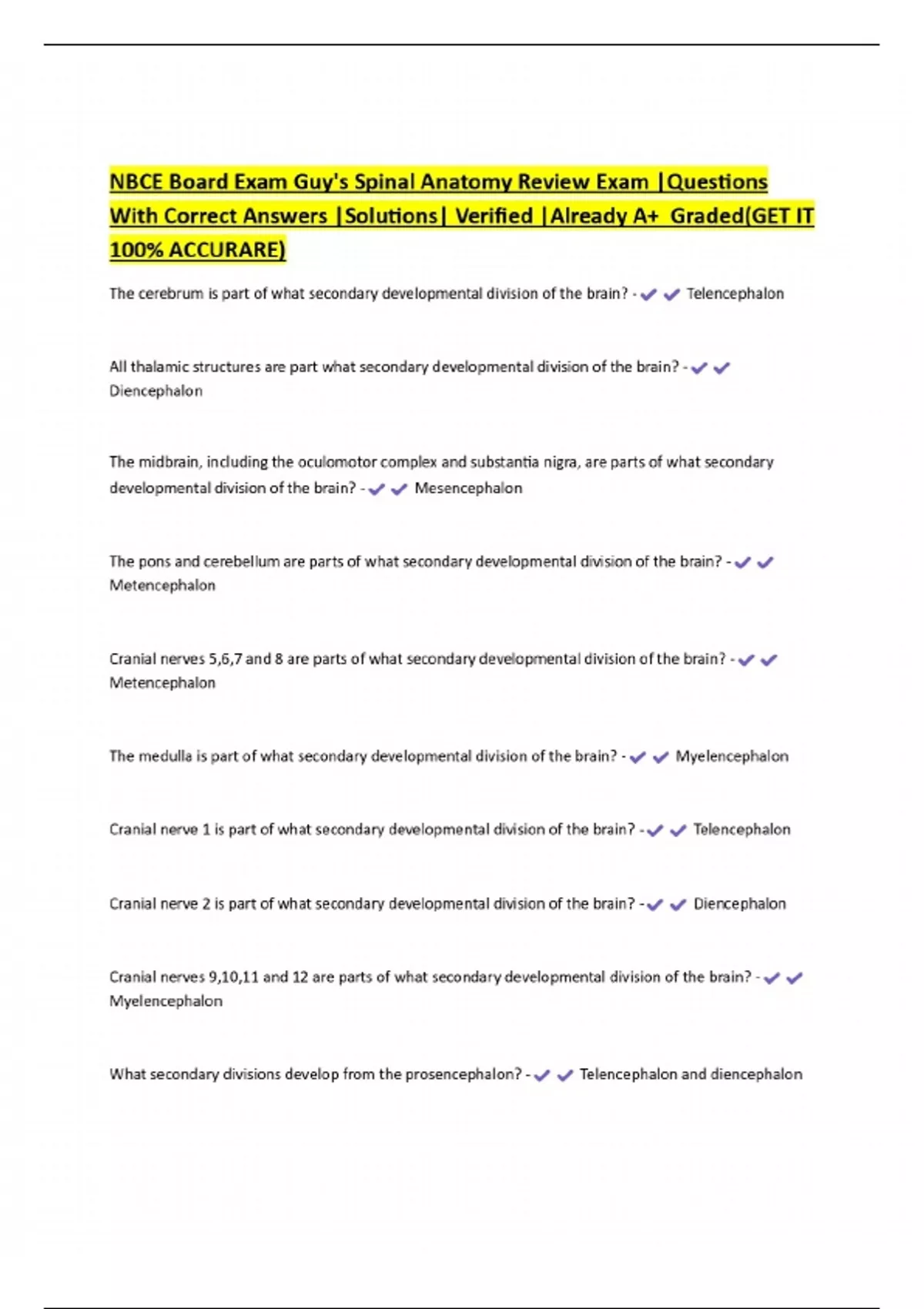 NBCE Board Exam Guy's Spinal Anatomy Review Exam |Questions With ...