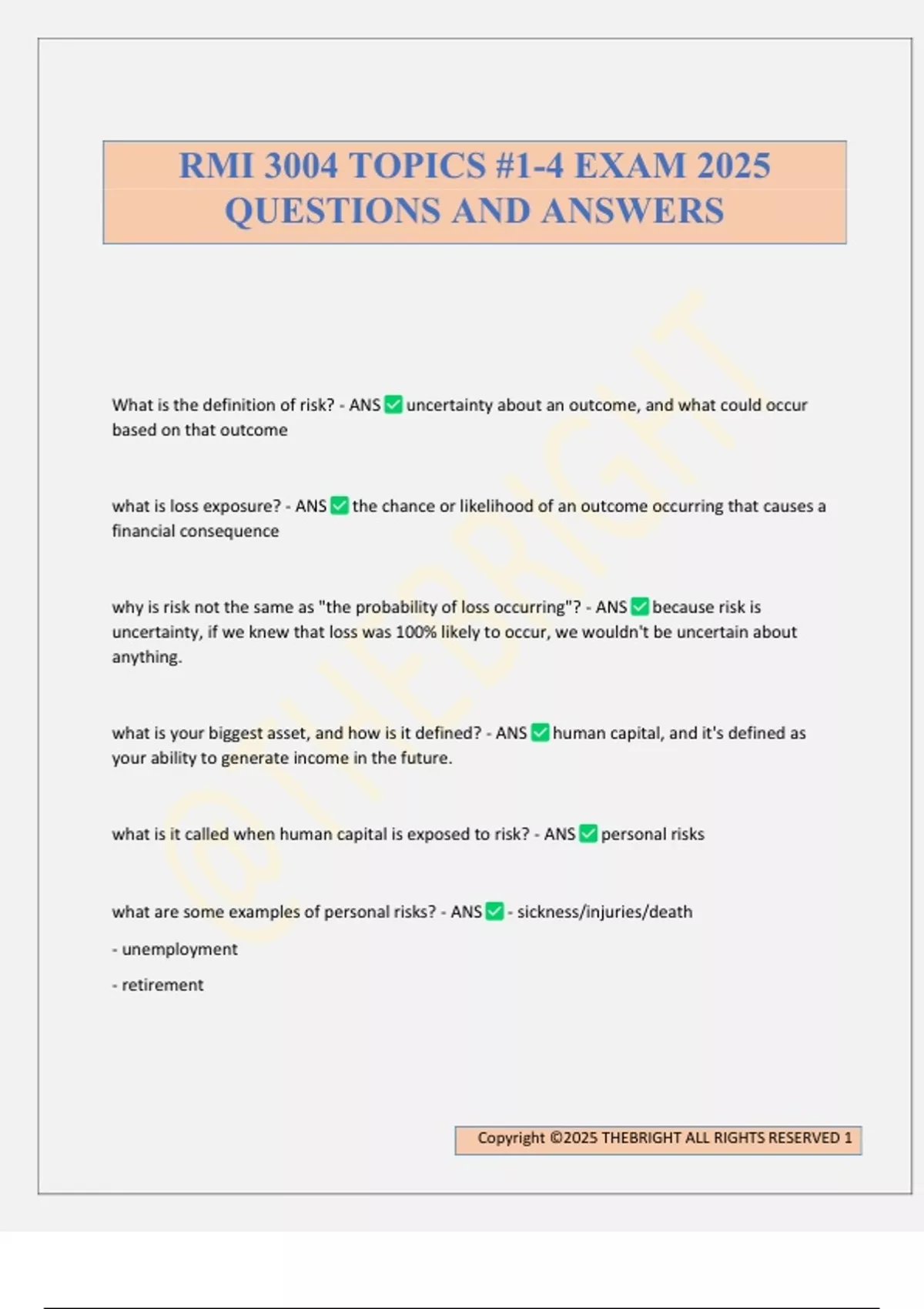 RMI 3004 TOPICS #1-4 EXAM 2025 QUESTIONS AND ANSWERS - RMI 3004 - Stuvia US