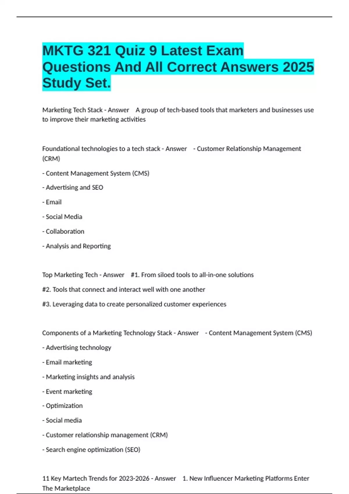 MKTG 321 Quiz 9 Latest Exam Questions And All Correct Answers 2025 ...