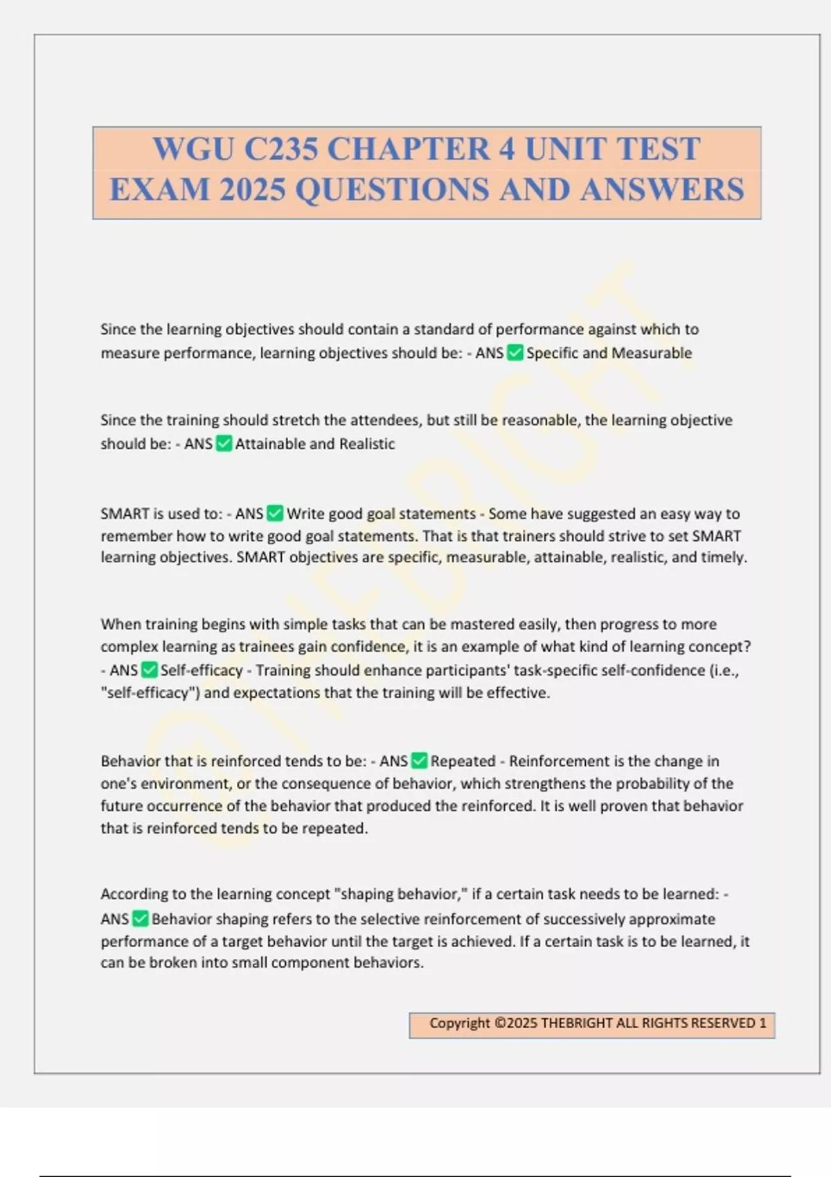 WGU C235 CHAPTER 4 UNIT TEST EXAM 2025 QUESTIONS AND ANSWERS - WGU C235 ...