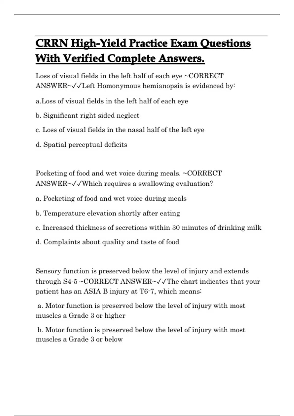 Crrn High Yield Exam Practice 2025 Comprehensive Questions Answers