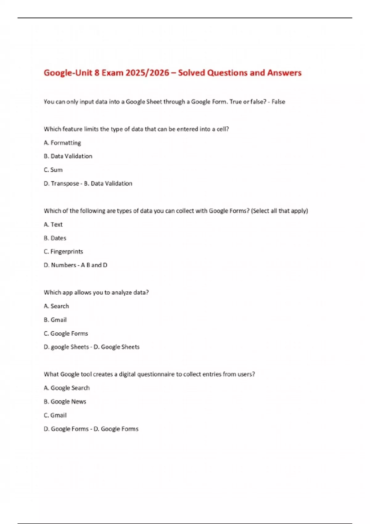 Google-Unit 8 Exam 2025/2026 – Solved Questions and Answers - Certified ...
