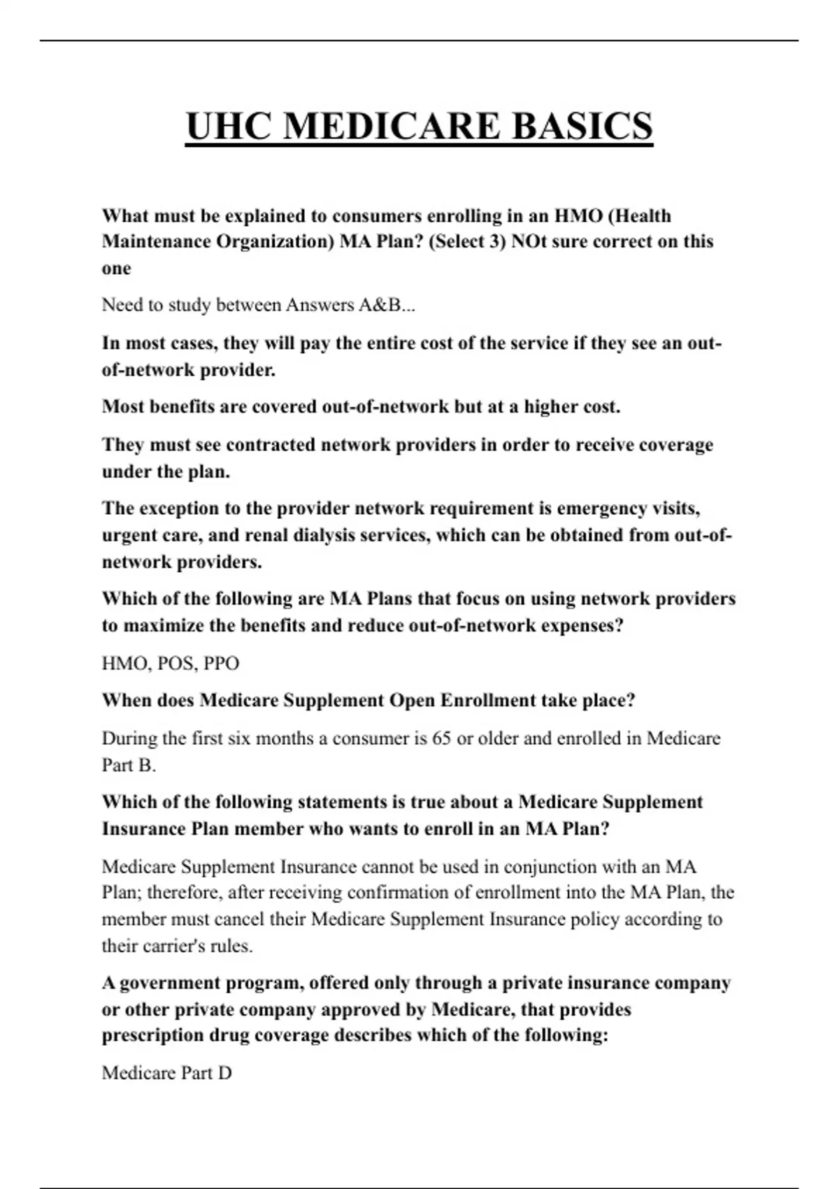 UHC MEDICARE BASICS QUESTIONS AND ANSWERS 2025 - Uhc Medicare basics ...