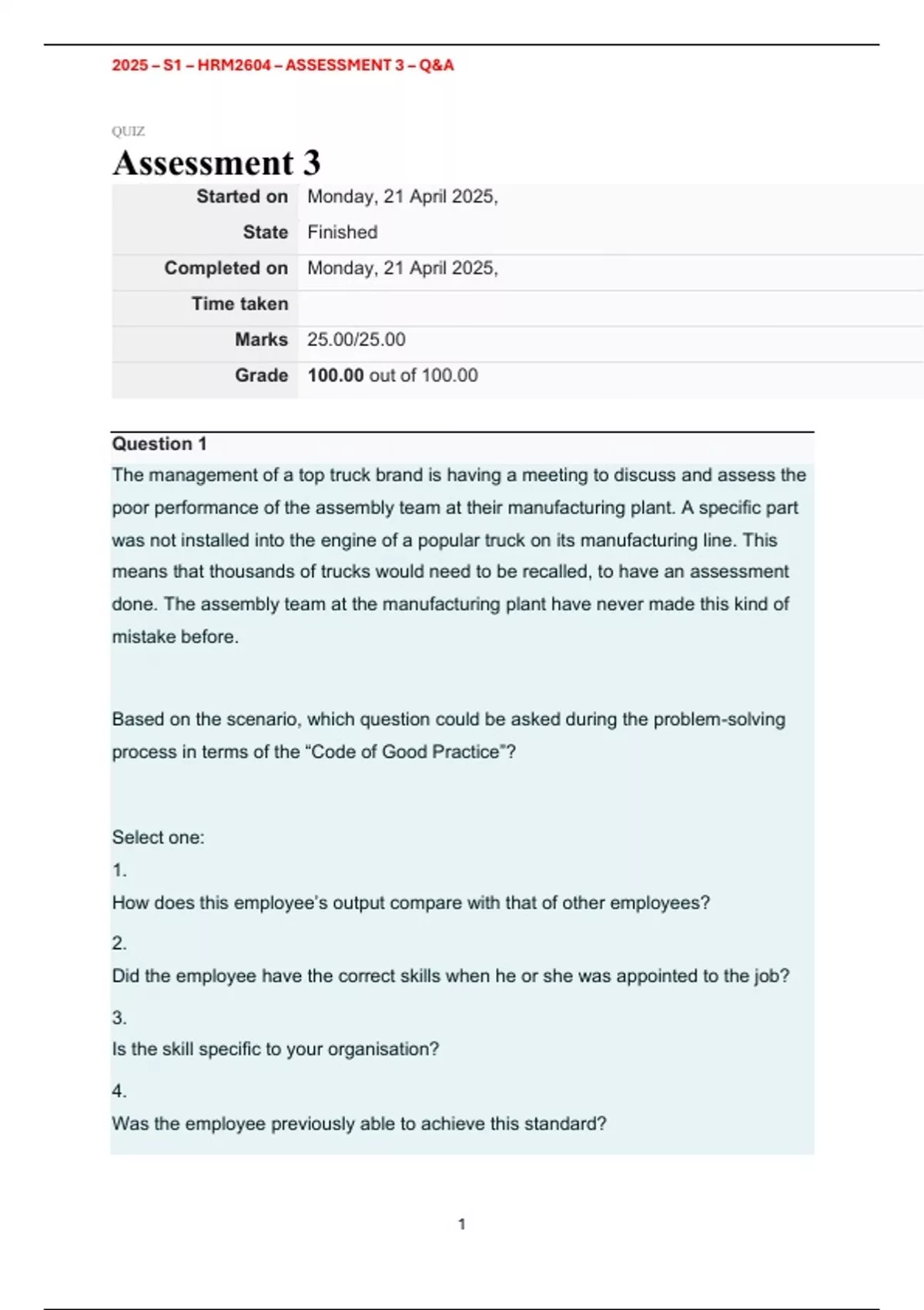 2025 - HRM2604 - ASSESSMENT 3 - QUESTIONS AND ANSWERS - SEMESTER 2 ...