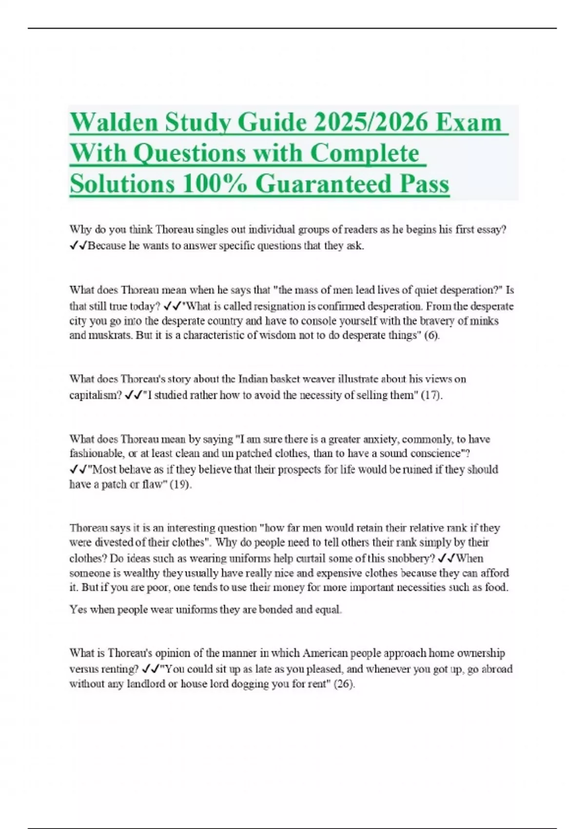 Walden Study Guide 2025/2026 Exam With Questions with Complete ...