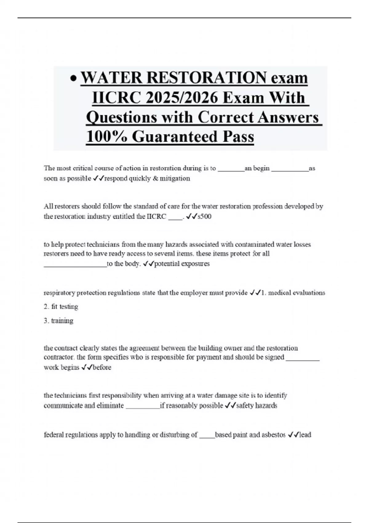 WATER RESTORATION exam IICRC 2025/2026 Exam With Questions with Correct ...