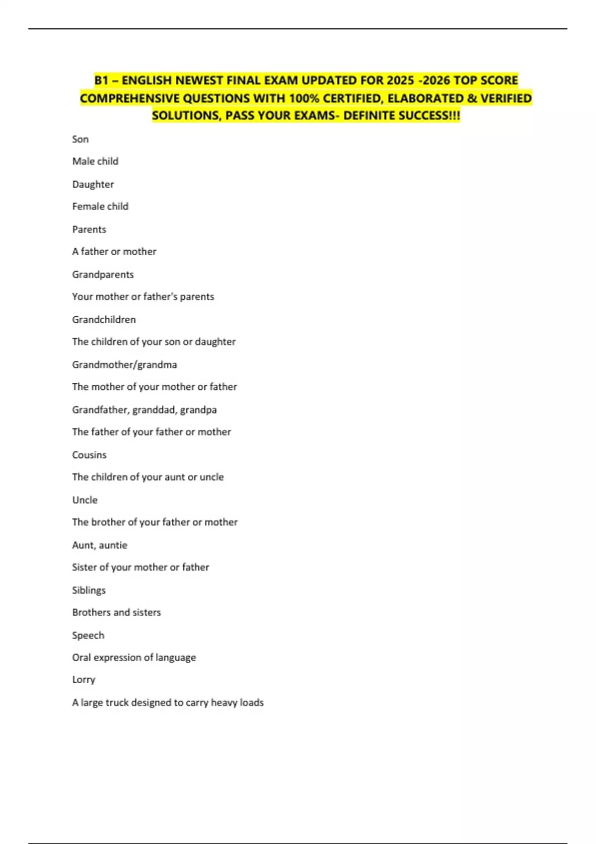 B1 – ENGLISH NEWEST FINAL EXAM UPDATED FOR TOP SCORE COMPREHENSIVE ...