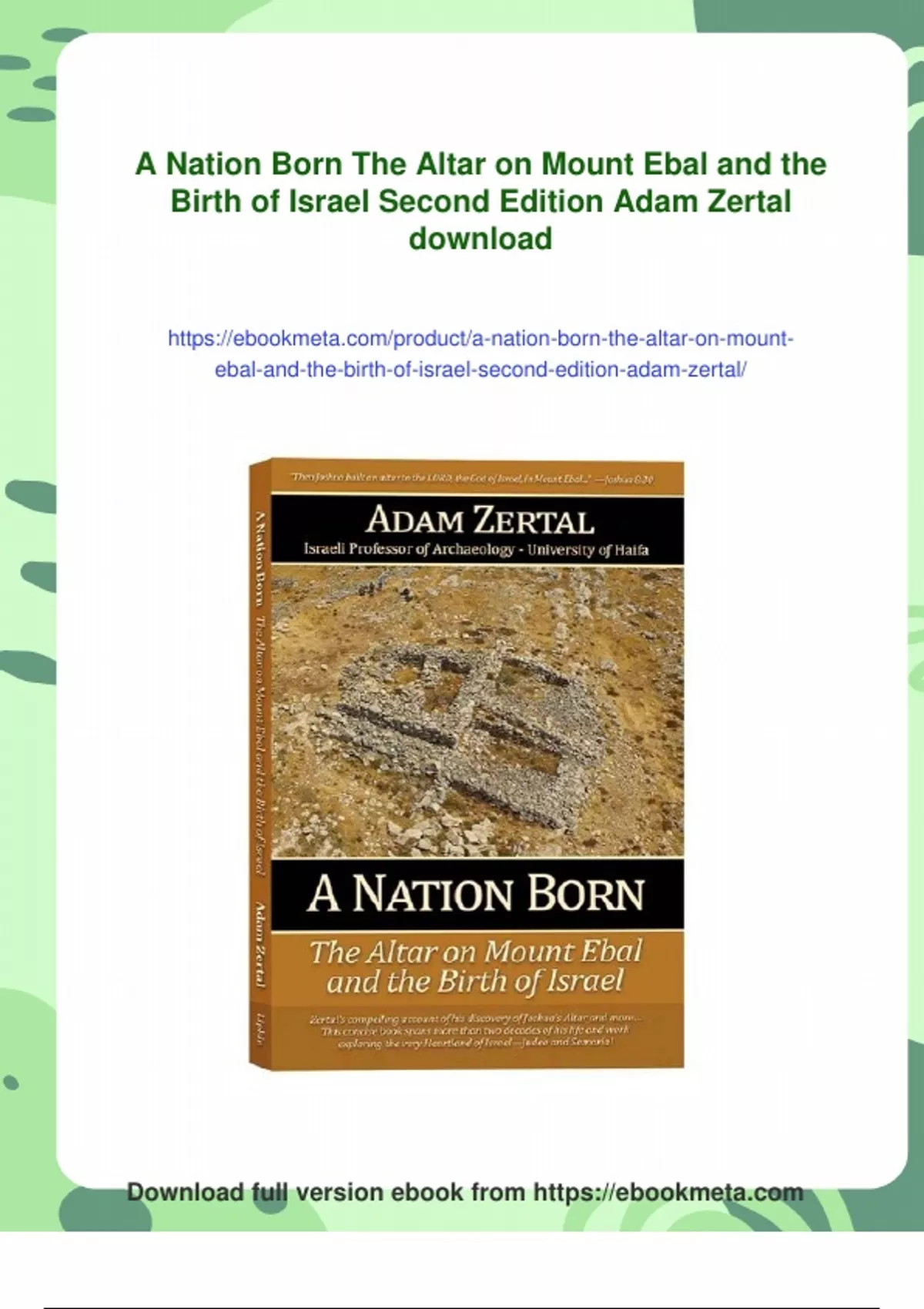Summary A Nation Born The Altar on Mount Ebal and the Birth of Israel ...
