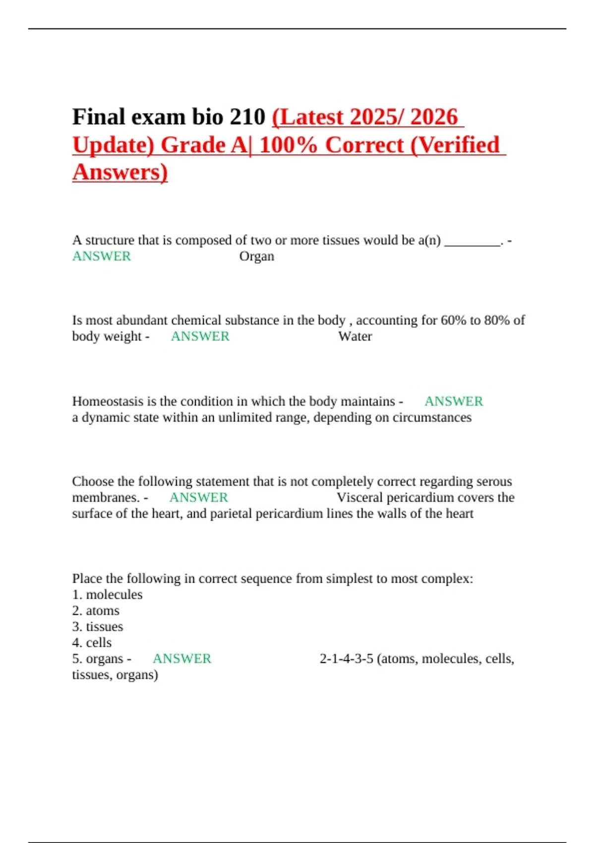 Final exam bio 210 (Latest 2025/ 2026 Update) Grade A| 100% Correct ...