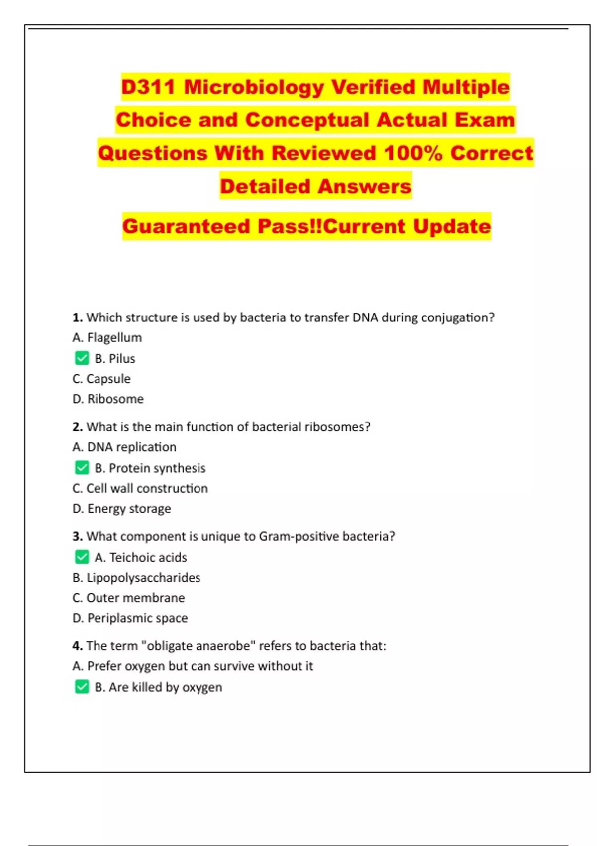 D311 Microbiology Verified Multiple Choice and Conceptual Actual Exam ...