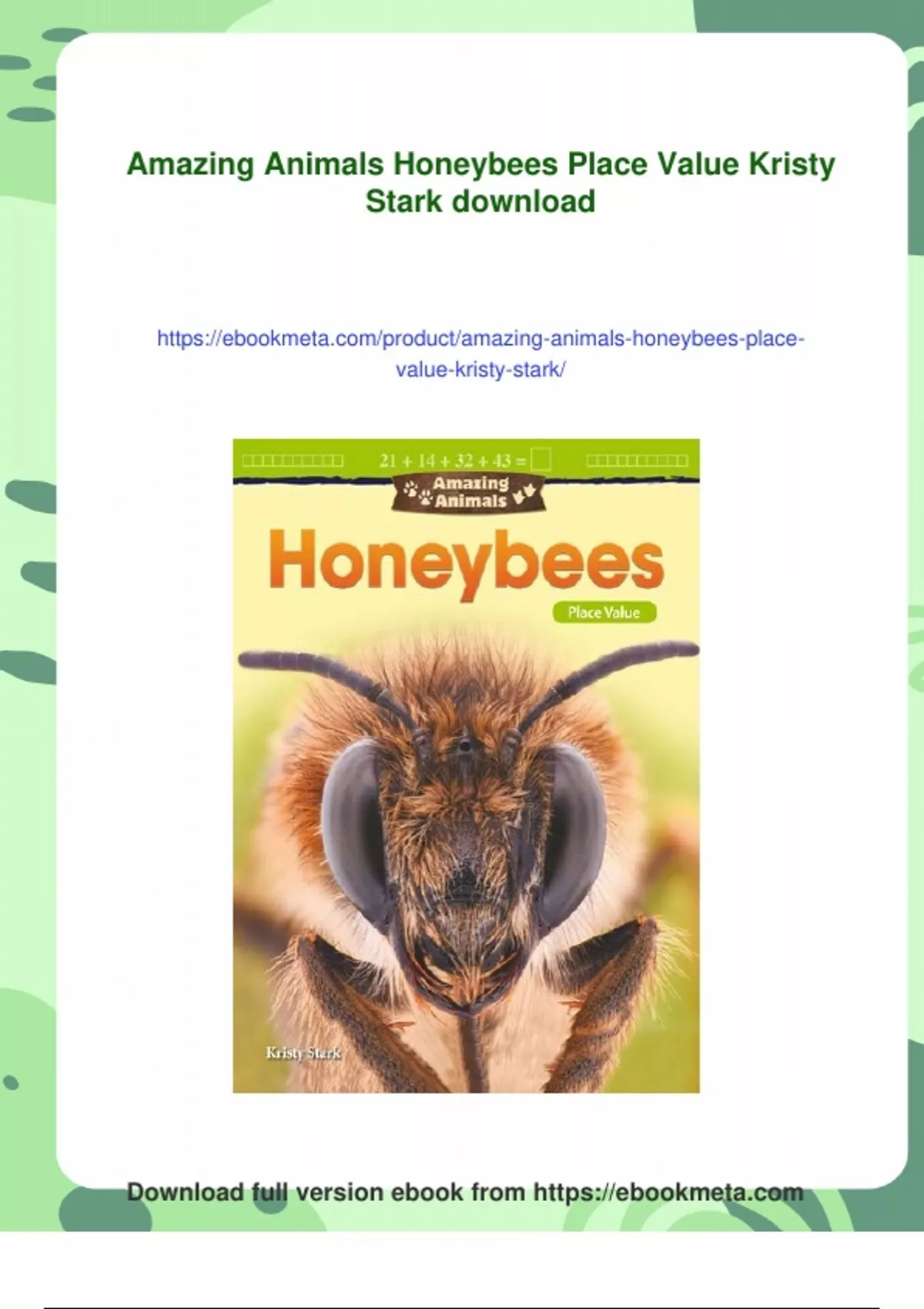 Summary Amazing Animals Honeybees Place Value Kristy Stark - Instant ...