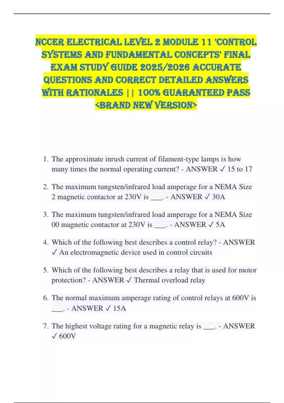 NCCER Electrical level 2 Module 11 'Control systems and Fundamental ...