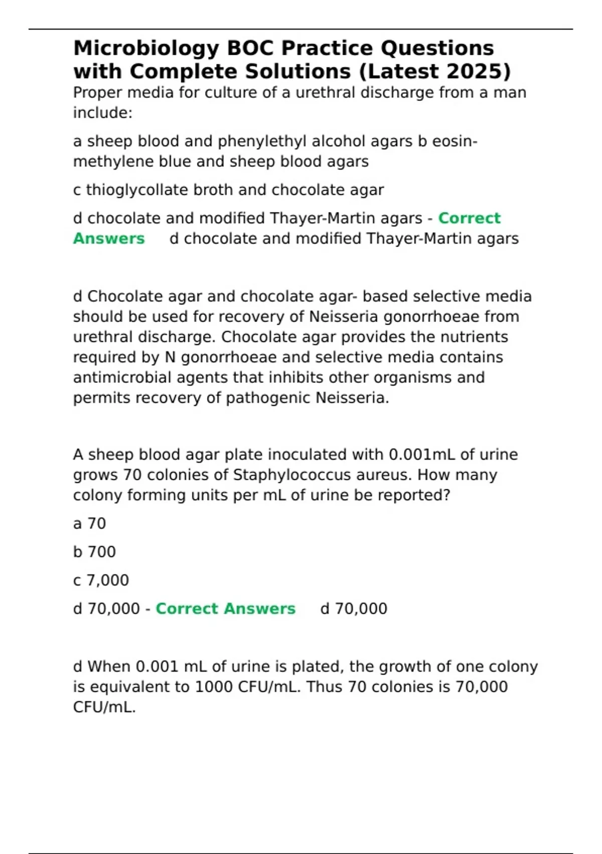 Microbiology BOC Practice Questions with Complete Solutions (Latest ...