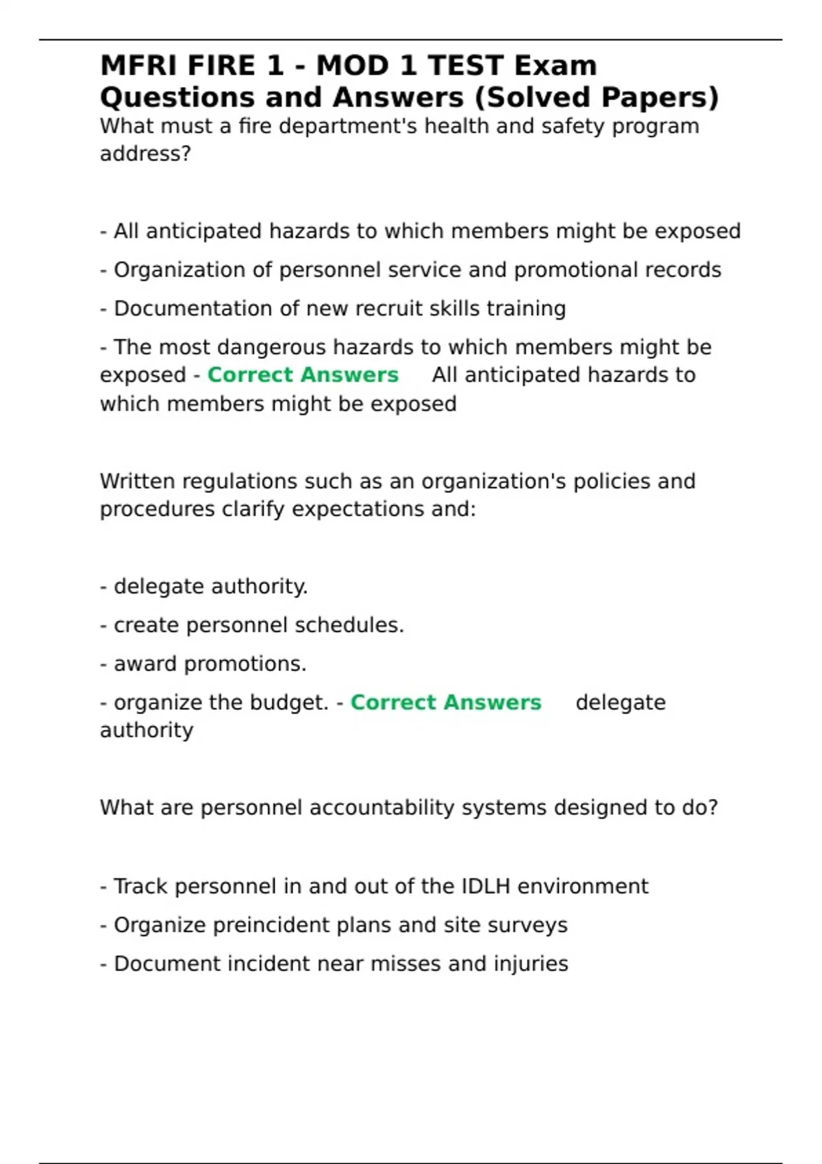 MFRI FIRE 1 - MOD 1 TEST Exam Questions and Answers (Solved Papers ...