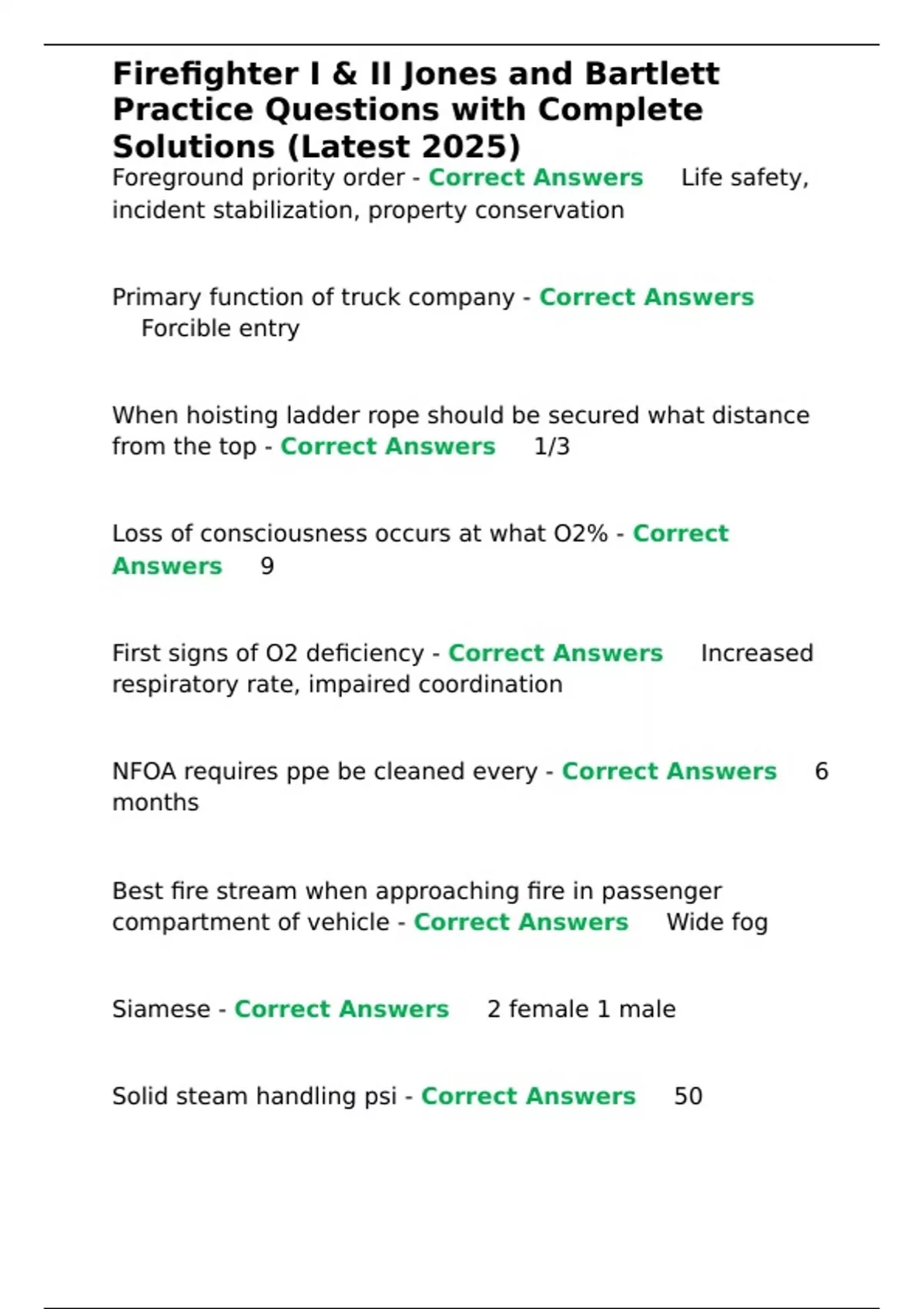 Firefighter I & II Jones and Bartlett Practice Questions with Complete ...