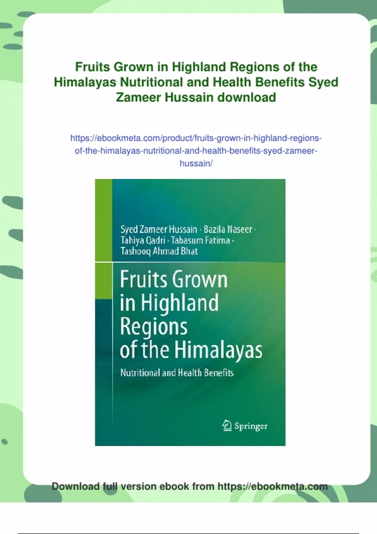 Summary Fruits Grown in Highland Regions of the Himalayas Nutritional ...
