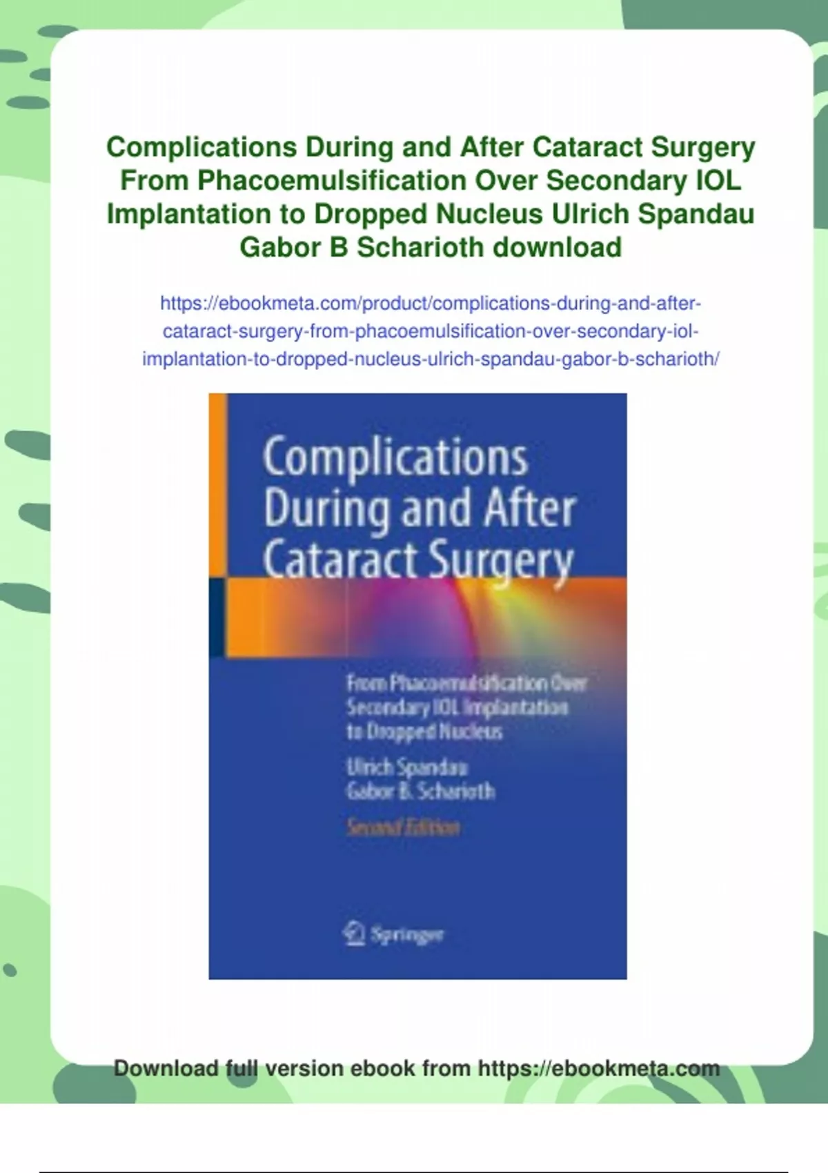 Summary Complications During and After Cataract Surgery From ...
