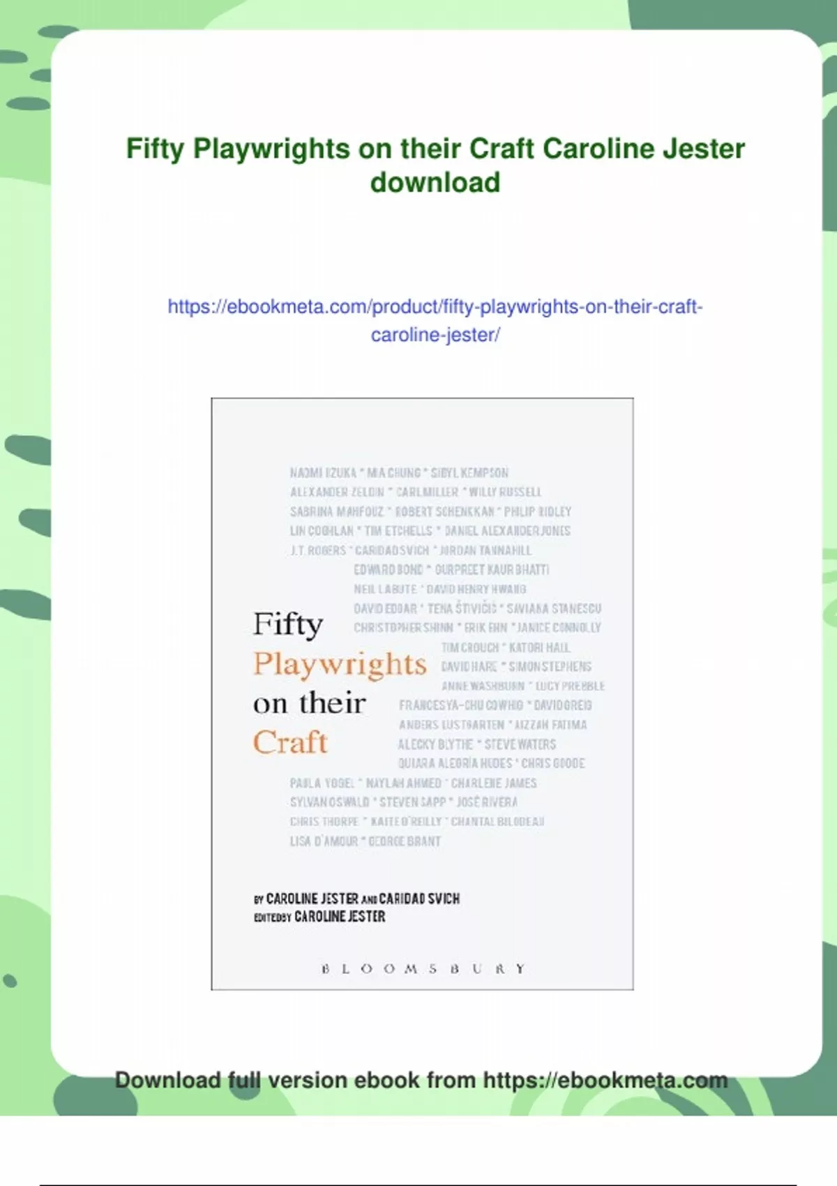 Summary Fifty Playwrights on their Craft Caroline Jester - Digital ...