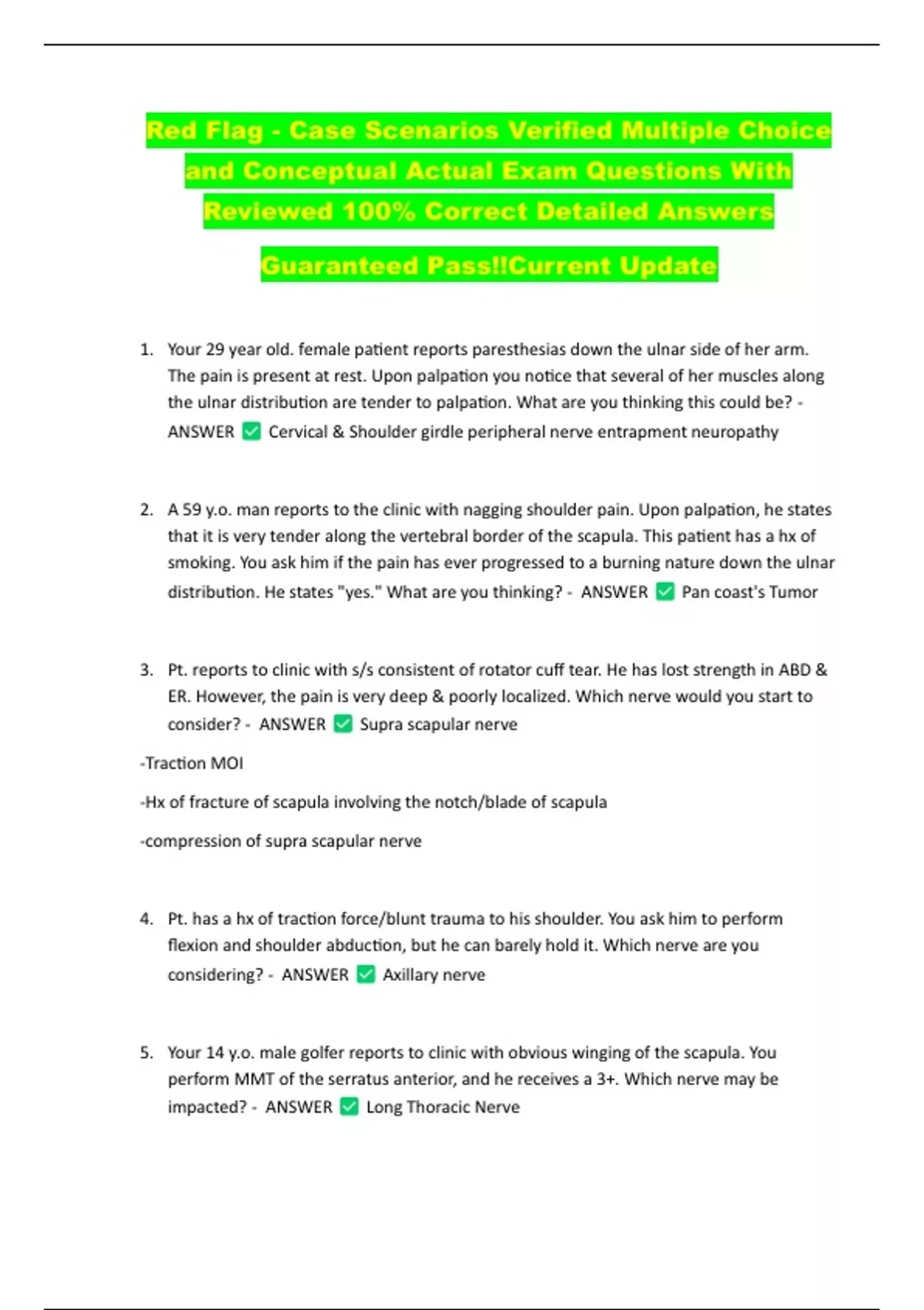 Red Flag - Case Scenarios Verified Multiple Choice and Conceptual ...