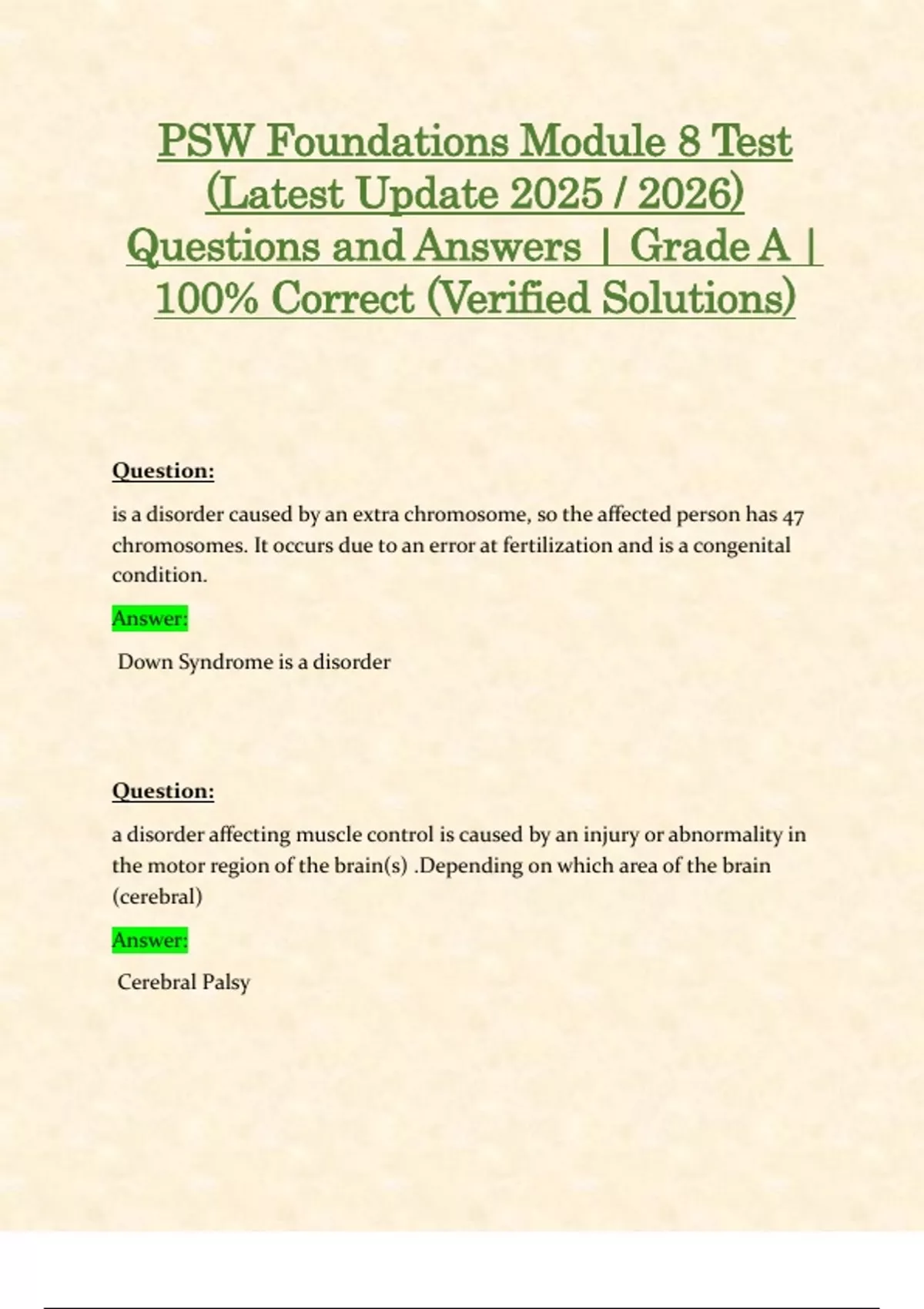 PSW Foundations Module 8 Test (Latest Update 2025 / 2026) Questions and ...