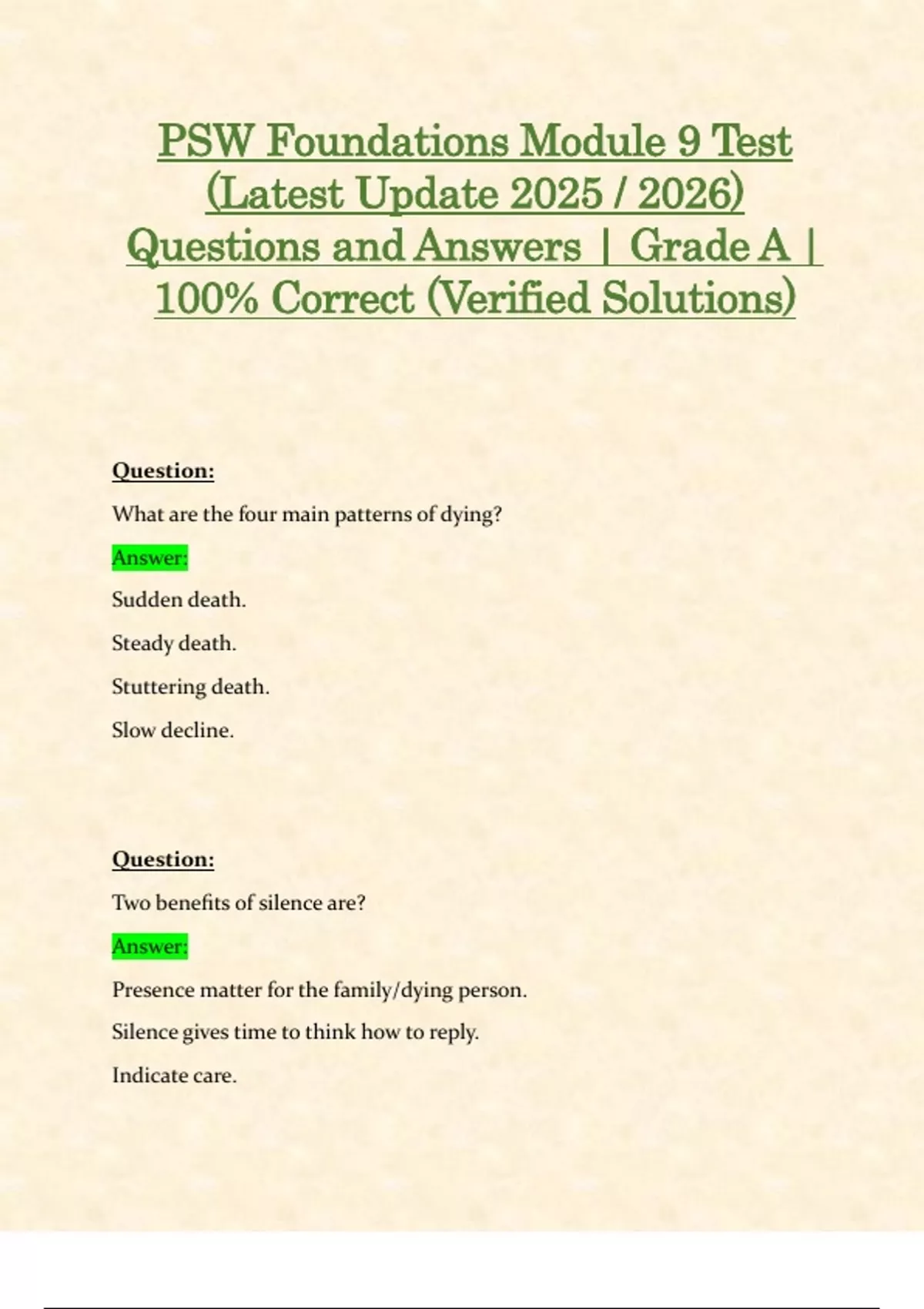 PSW Foundations Module 9 Test (Latest Update 2025 / 2026) Questions and ...