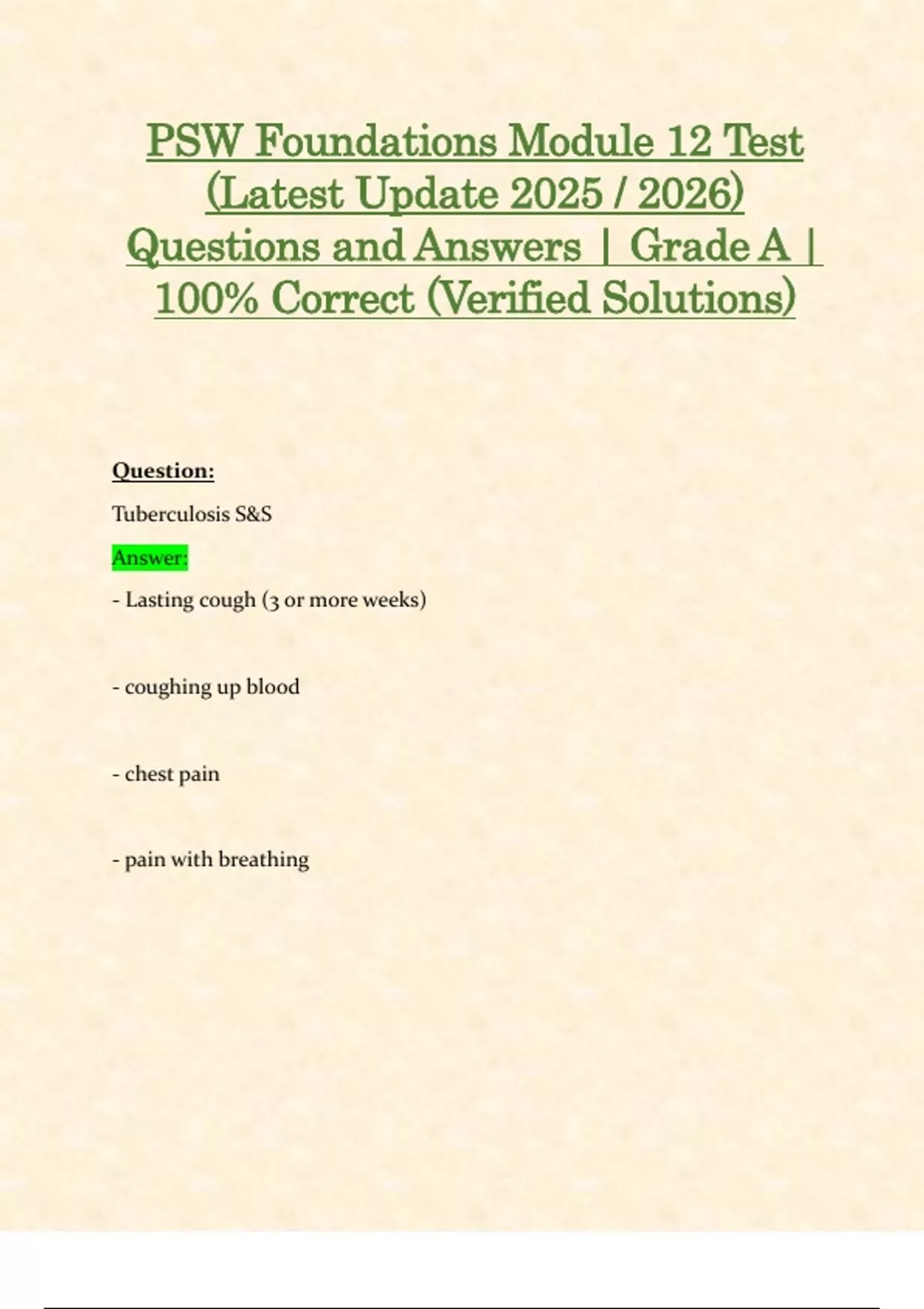 PSW Foundations Module 12 Test (Latest Update 2025 / 2026) Questions ...