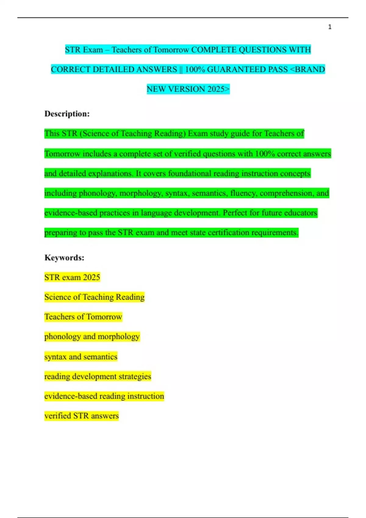 STR Exam – Teachers of Tomorrow COMPLETE QUESTIONS WITH CORRECT ...