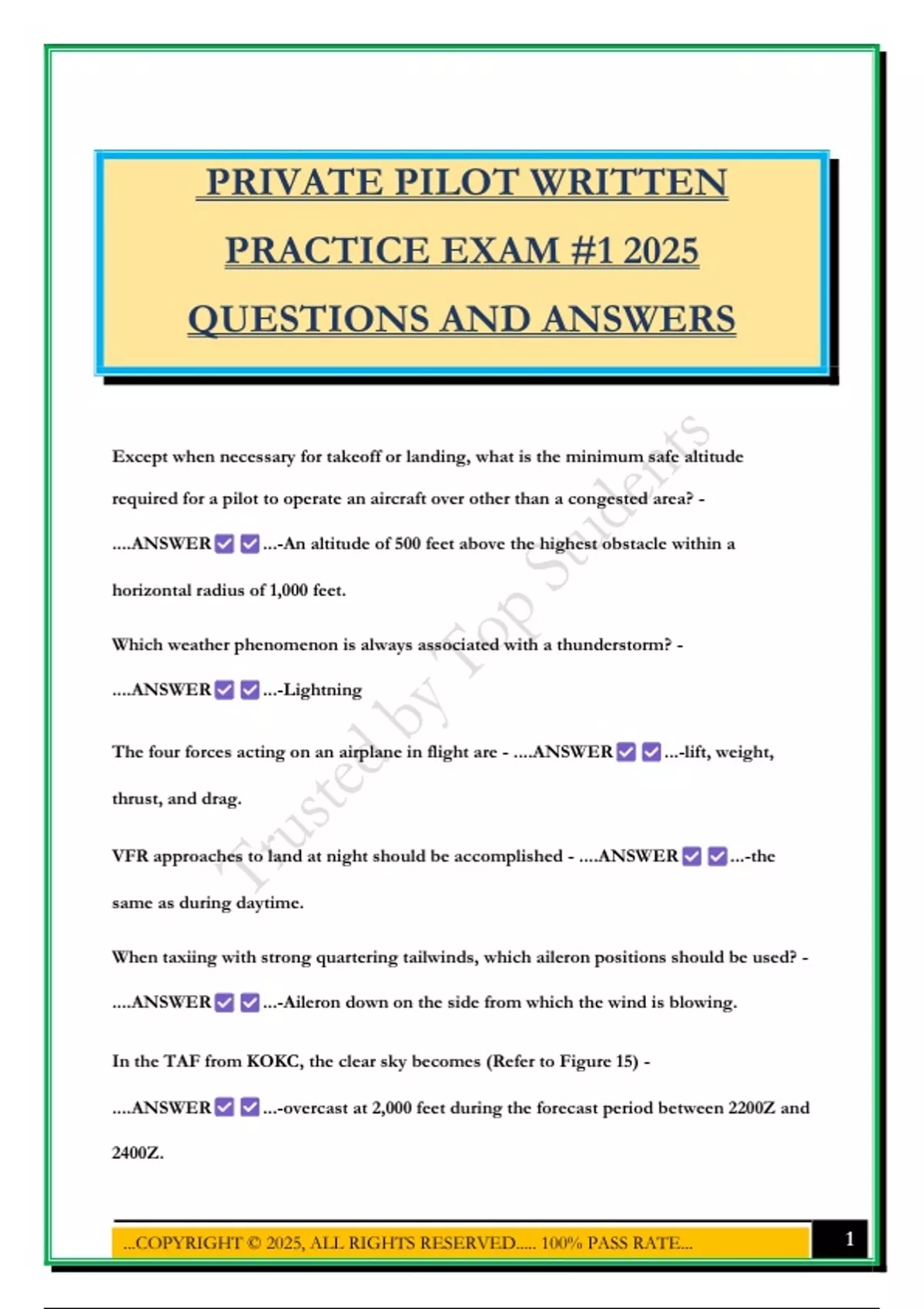 PRIVATE PILOT WRITTEN PRACTICE EXAM #1 2025 QUESTIONS AND ANSWERS - Private pilot - Stuvia US