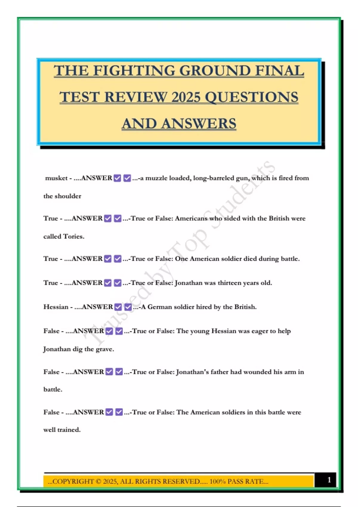 THE FIGHTING GROUND FINAL TEST REVIEW 2025 QUESTIONS AND ANSWERS ...