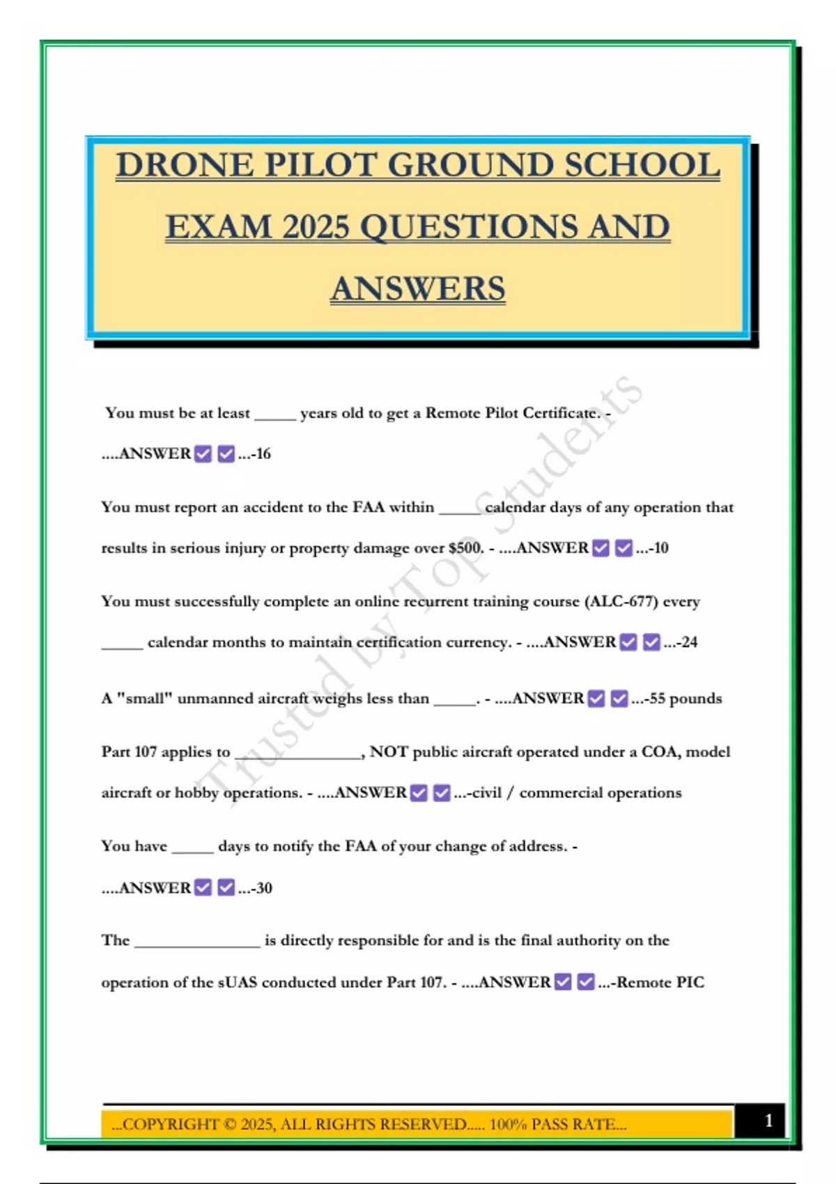 DRONE PILOT GROUND SCHOOL EXAM 2025 QUESTIONS AND ANSWERS - Private ...