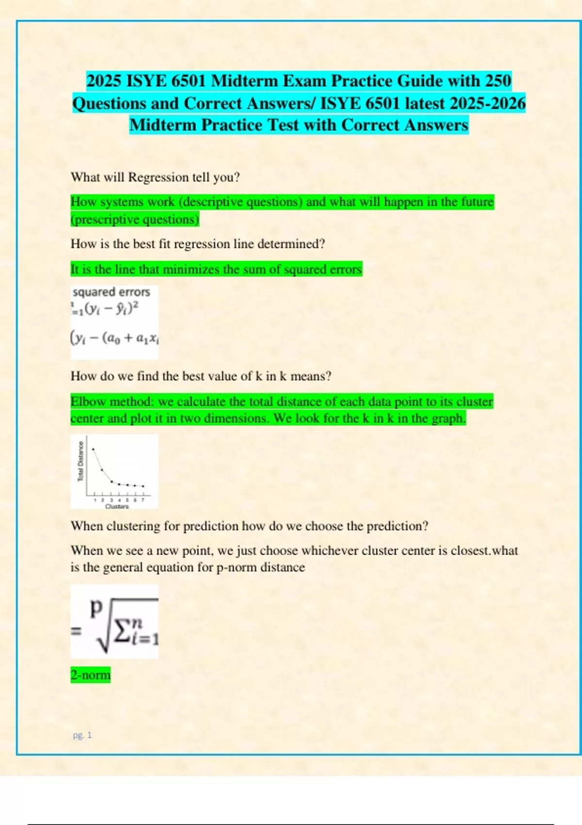 2025 ISYE 6501 Midterm Exam Practice Guide with 250 Questions and ...
