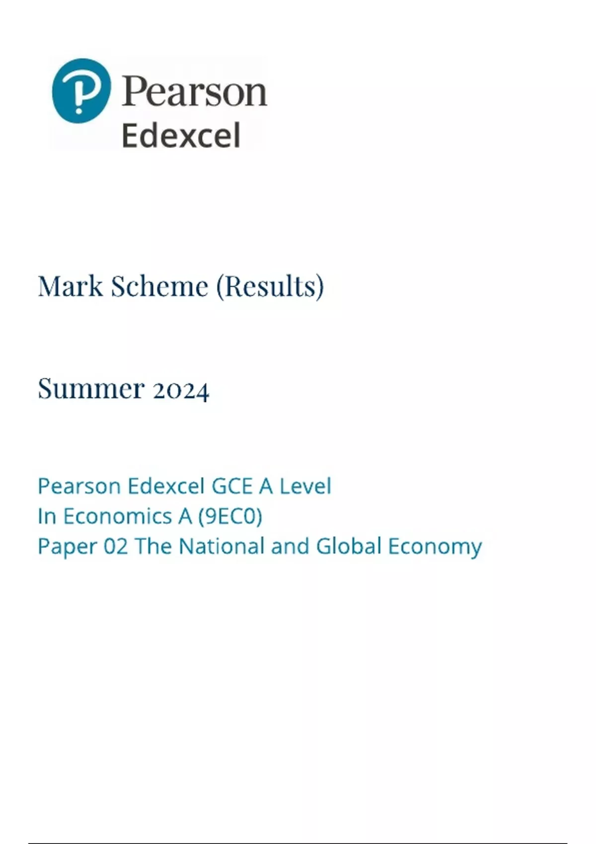 AS-Level EDEXCEL Economics A 2024 - Paper 2 Mark Scheme and Evaluation ...