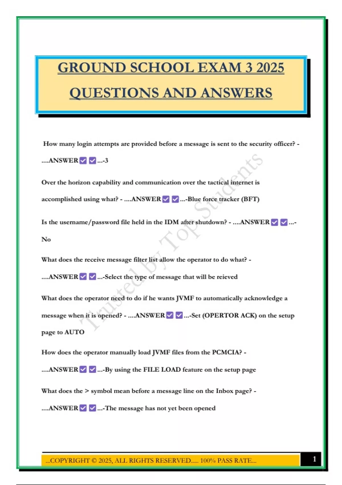 GROUND SCHOOL EXAM 3 2025 QUESTIONS AND ANSWERS - Private pilot - Stuvia US