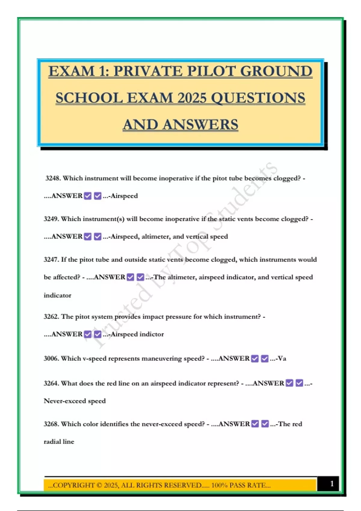 EXAM 1: PRIVATE PILOT GROUND SCHOOL EXAM 2025 QUESTIONS AND ANSWERS ...