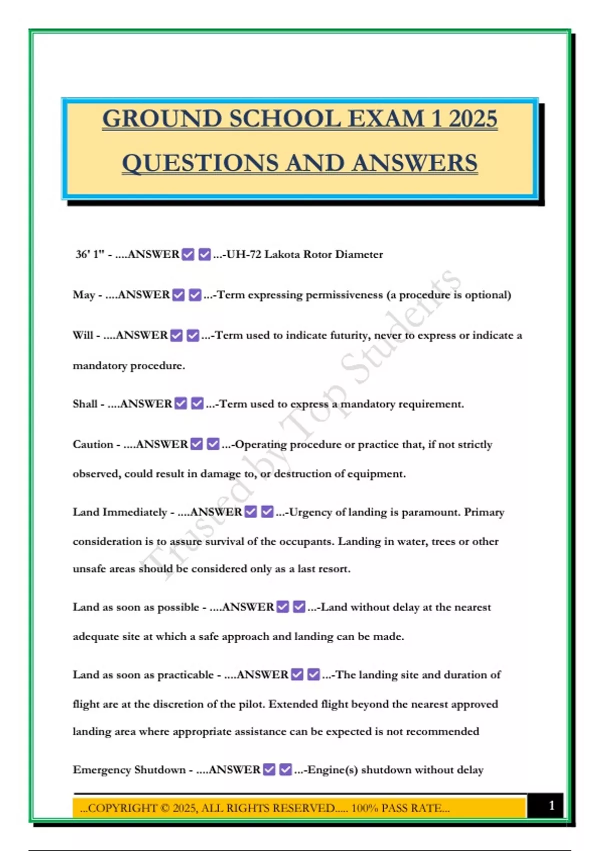 GROUND SCHOOL EXAM 1 2025 QUESTIONS AND ANSWERS - Private pilot - Stuvia US