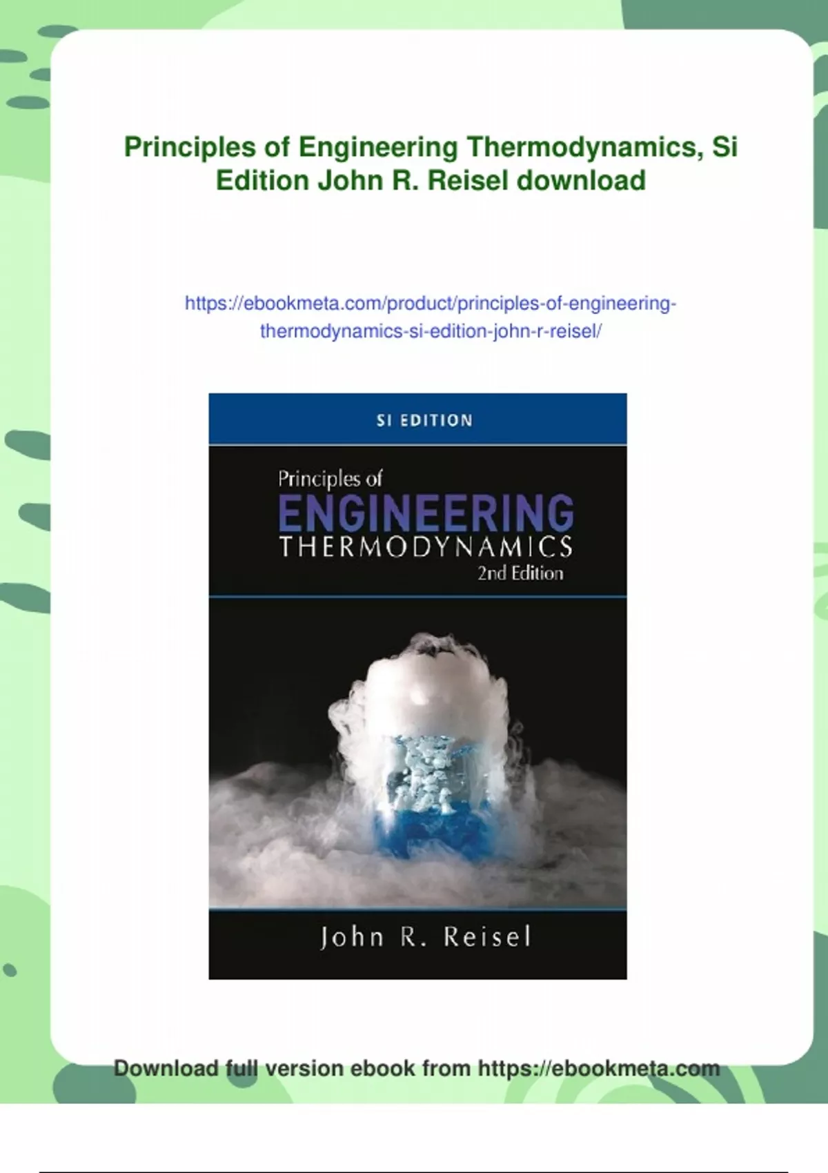 Summary Principles of Engineering Thermodynamics, Si Edition John R ...