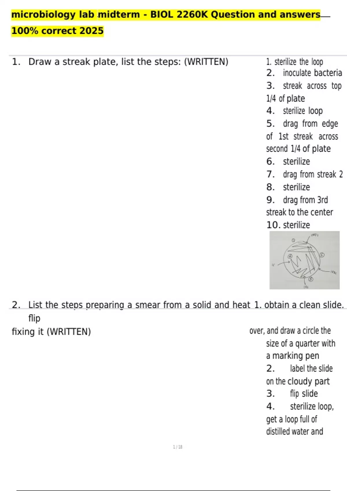 microbiology lab midterm - BIOL 2260K Question and answers 100% correct ...
