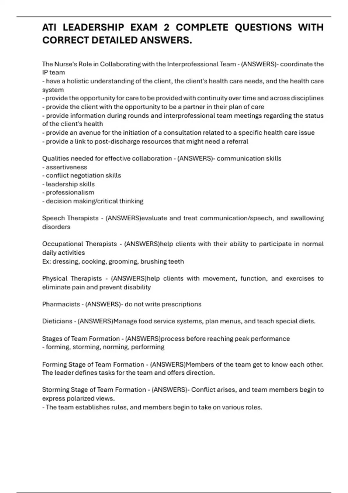 ATI LEADERSHIP EXAM 2 COMPLETE QUESTIONS WITH CORRECT DETAILED ANSWERS ...