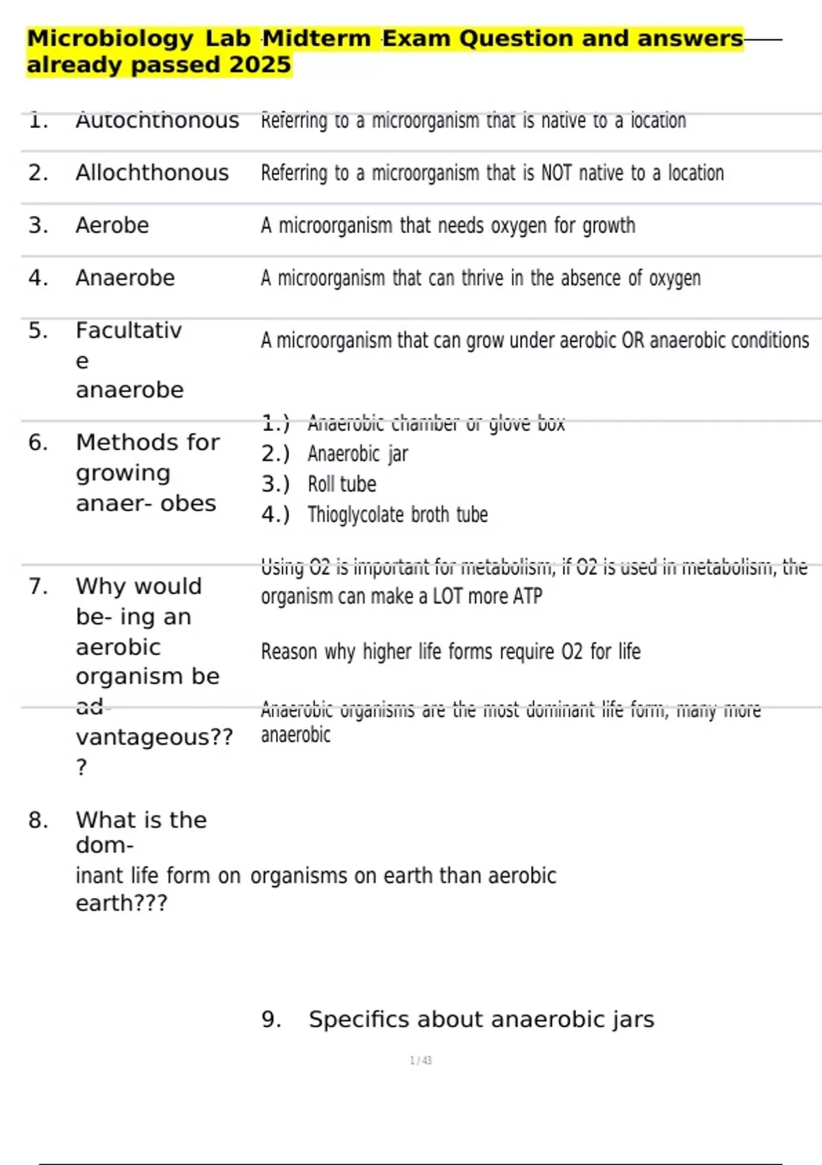 Microbiology Lab Midterm Exam Question and answers already passed 2025 ...