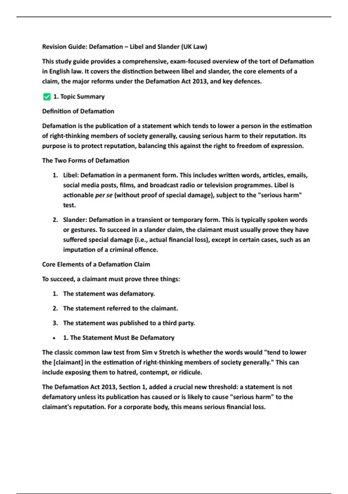 Summary Defamation in Tort Law – Libel and Slander Explained with Key ...
