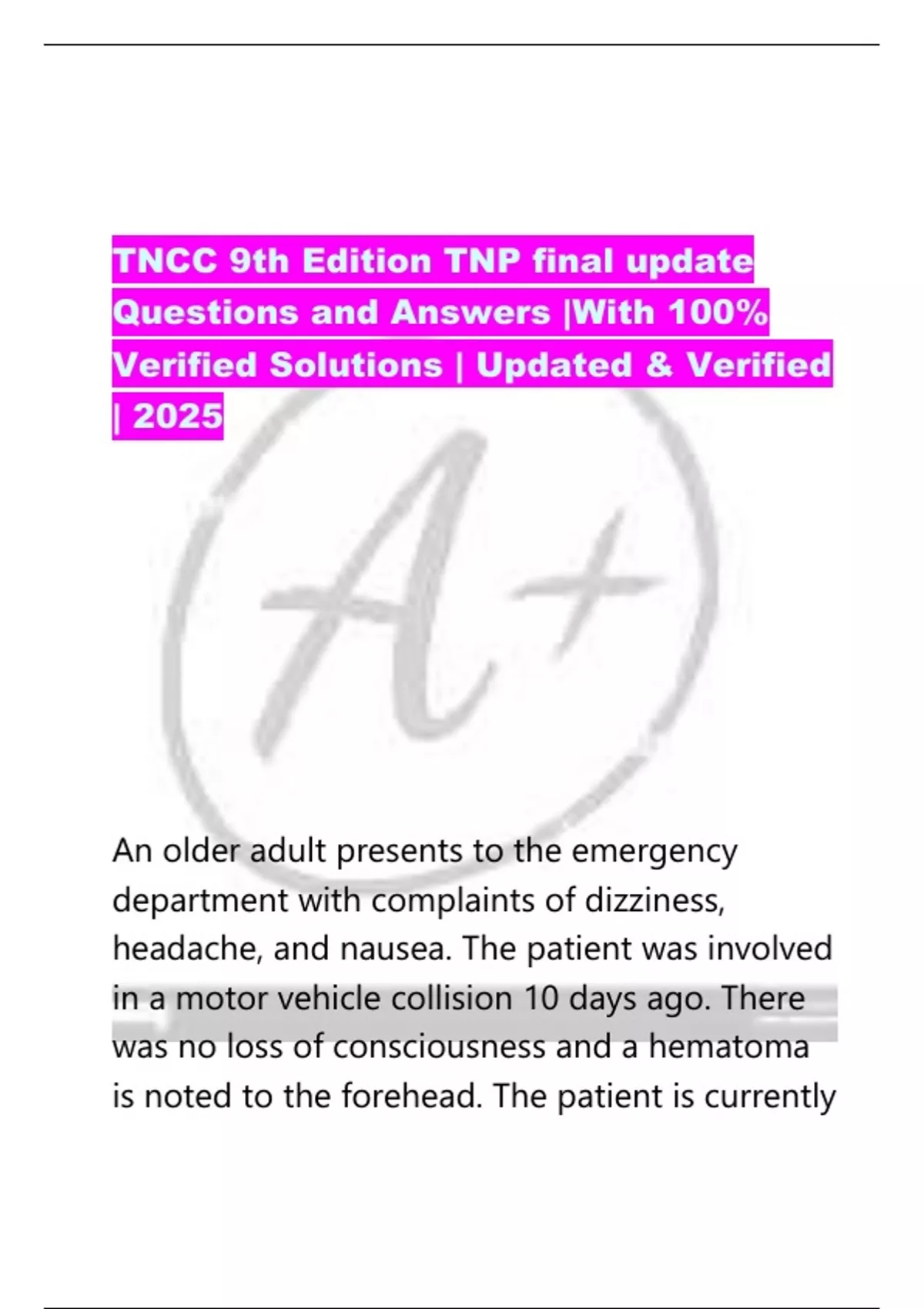 TNCC 9th Edition TNP final update Questions and Answers |With 100% ...